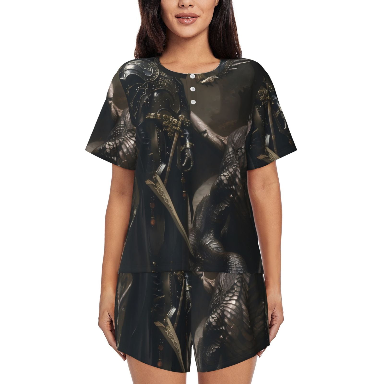 Ratiio Medieval Knight And Dragon Print Womens Pajama Sets 2 Piece Soft ...