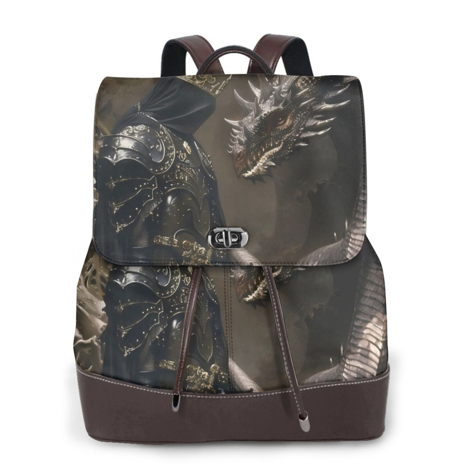 Ratiio Medieval Knight And Dragon Pattern Womens Backpack Purse Leather ...