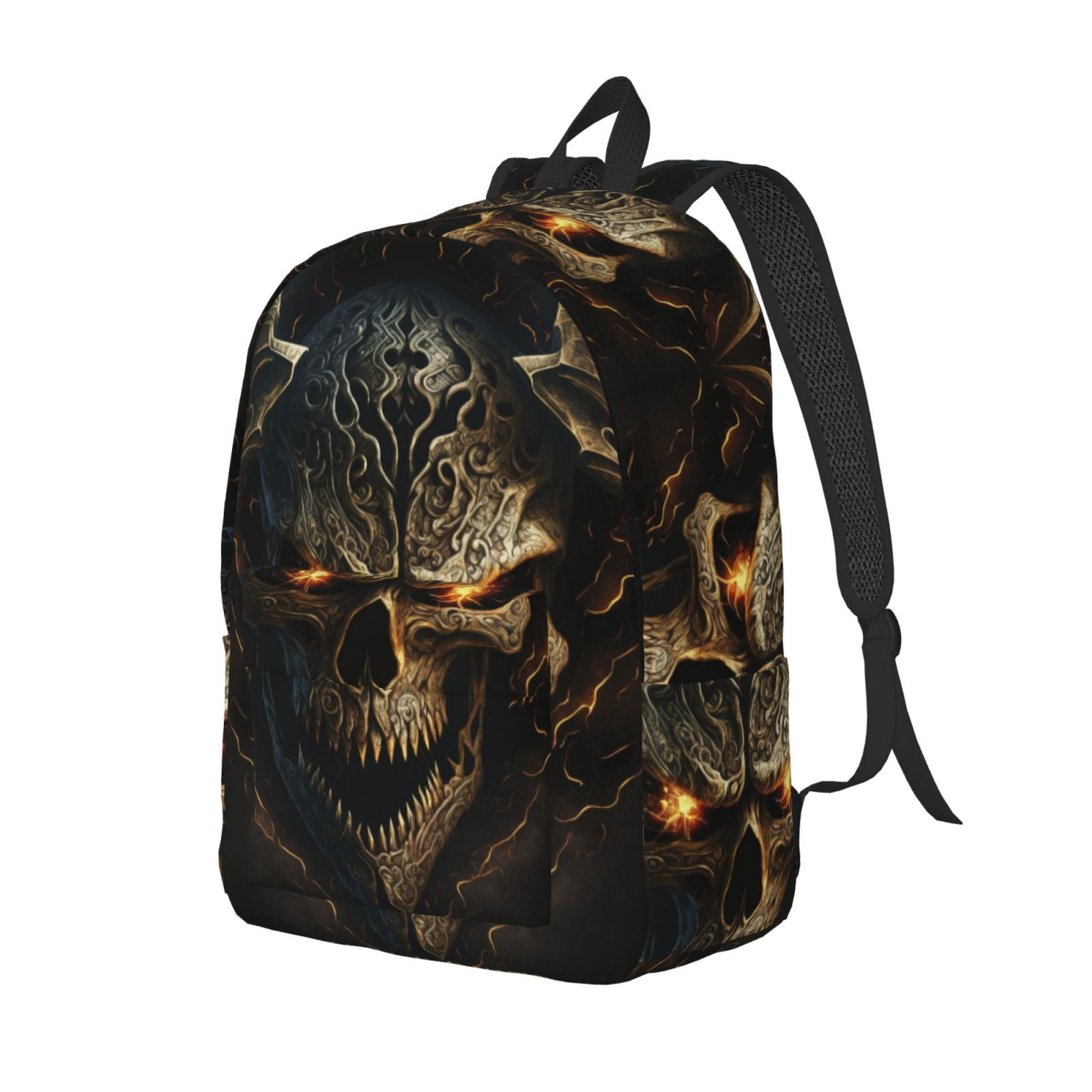 Ratiio Metal Evil Skull Print Canvas Backpack for Women & Men Retro ...