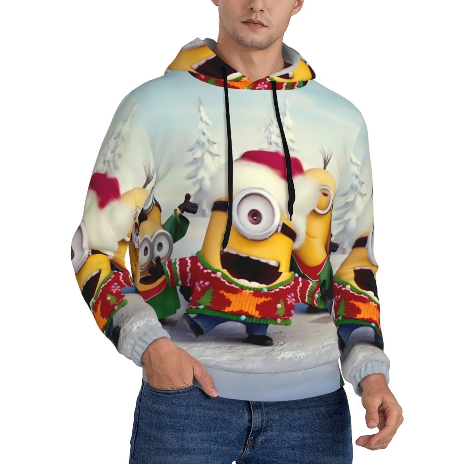 Ratiio Minions Print Men's Hoodie, Pullover Hooded Sweatshirt for Men ...