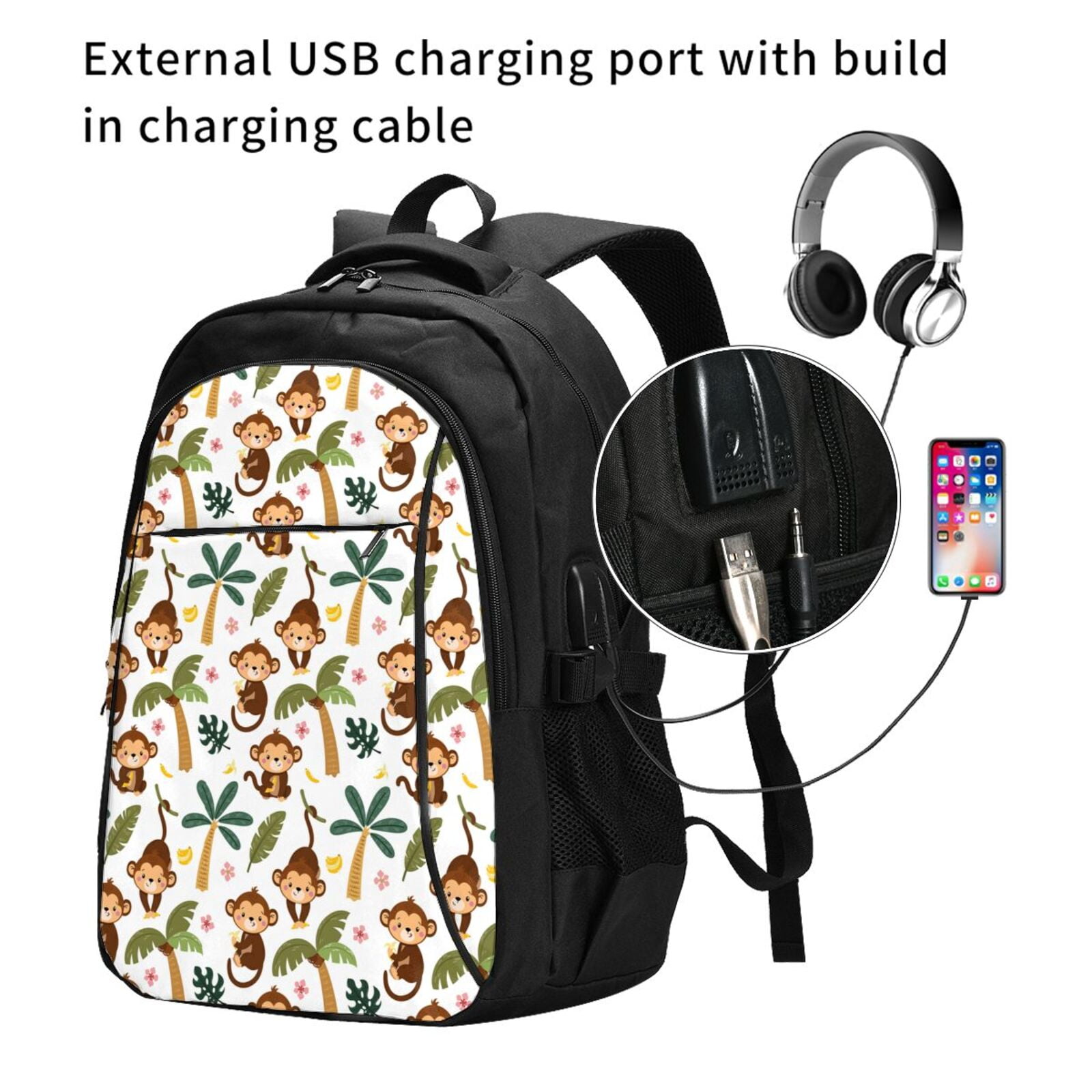 Ratiio Monkeys Swinging from Palms Print Travel Laptop Backpack,Slim ...