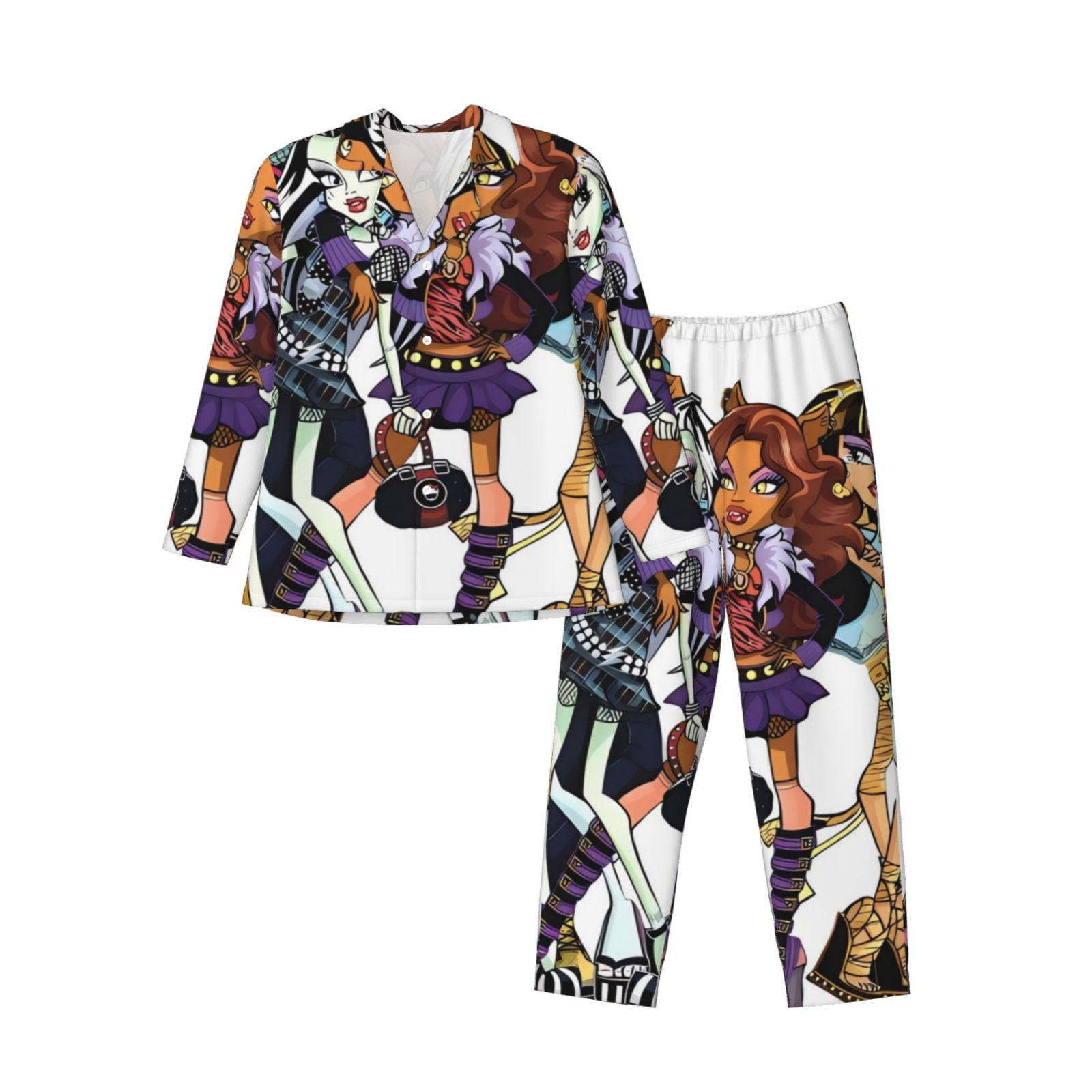 Ratiio Monster High Print Mens Pajamas Set Notched Collar Pajamas for ...