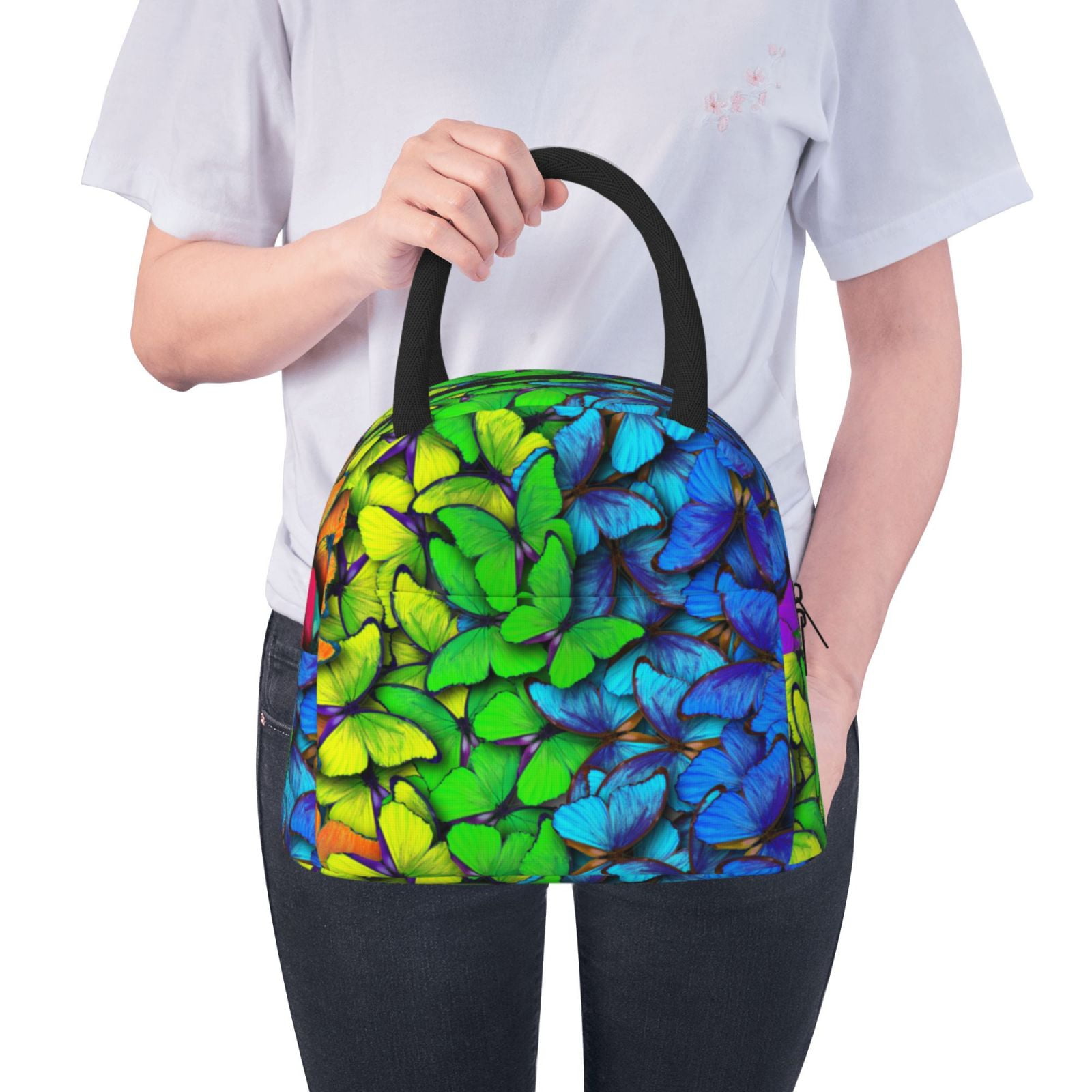 Ratiio Multicolored Butterflies Print Insulated Lunch Bag Women ...