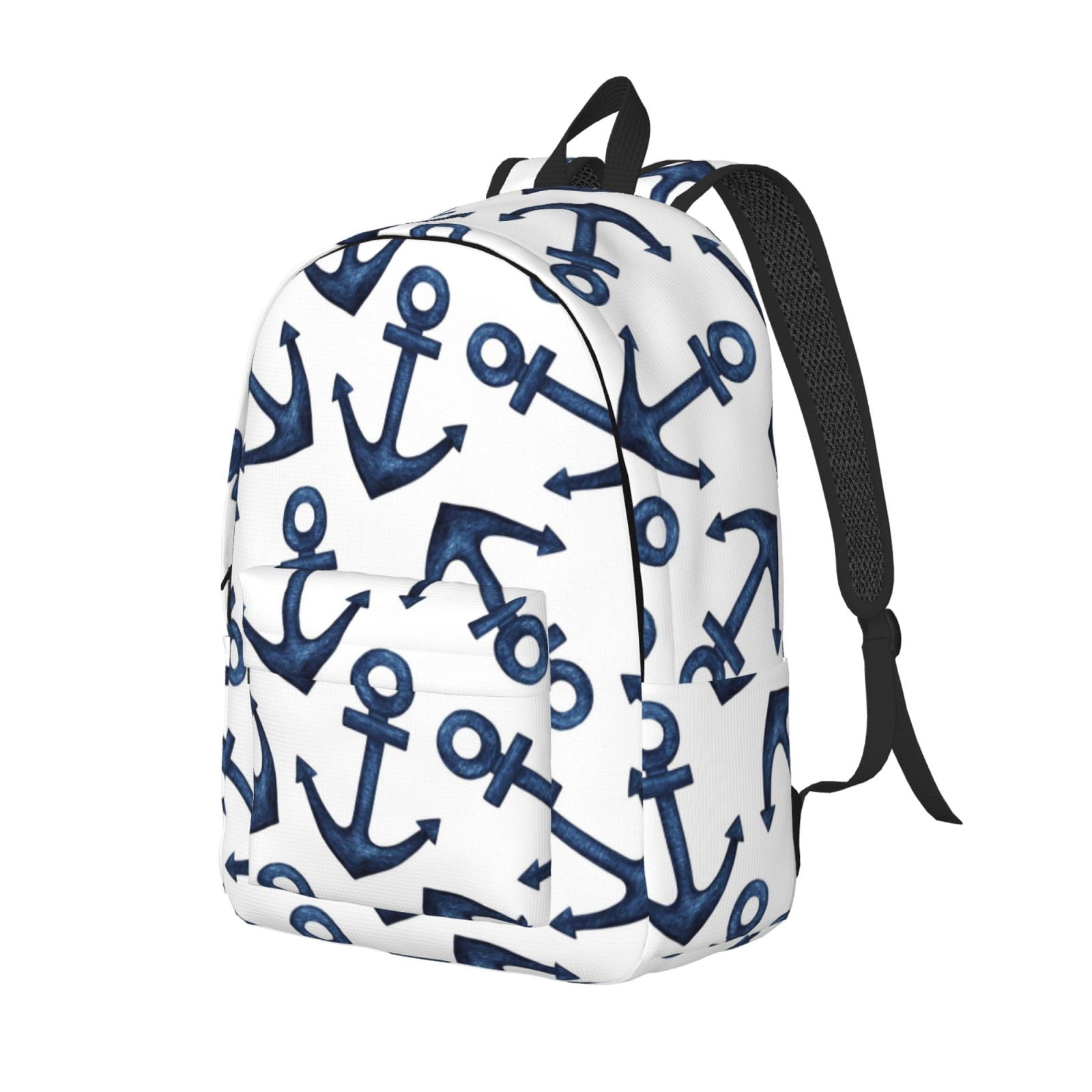 Ratiio Navy Blue Anchors Print Canvas Backpack for Women & Men Retro ...