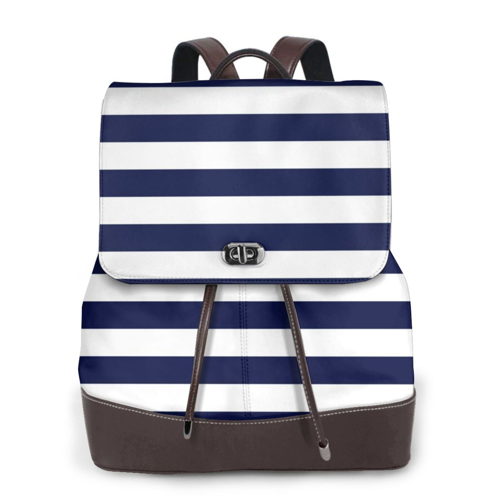 Ratiio Navy Blue And White Stripes Pattern Womens Backpack Purse ...
