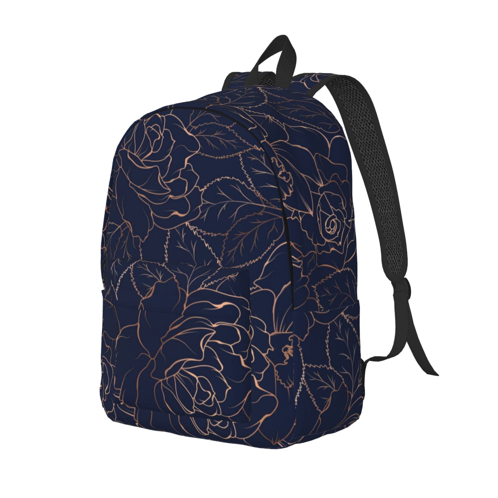 Ratiio Navy Dark Blue Print Canvas Backpack for Women & Men Retro ...