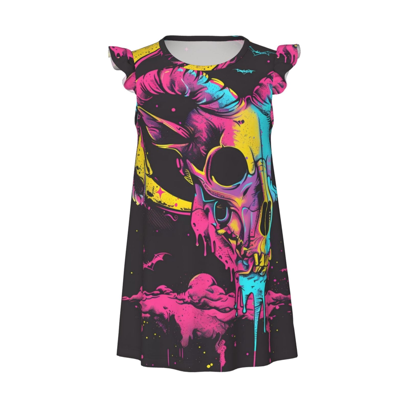 Ratiio Neon Gothic Skull Moon Print Girls Nightgowns, Princess Pajama ...