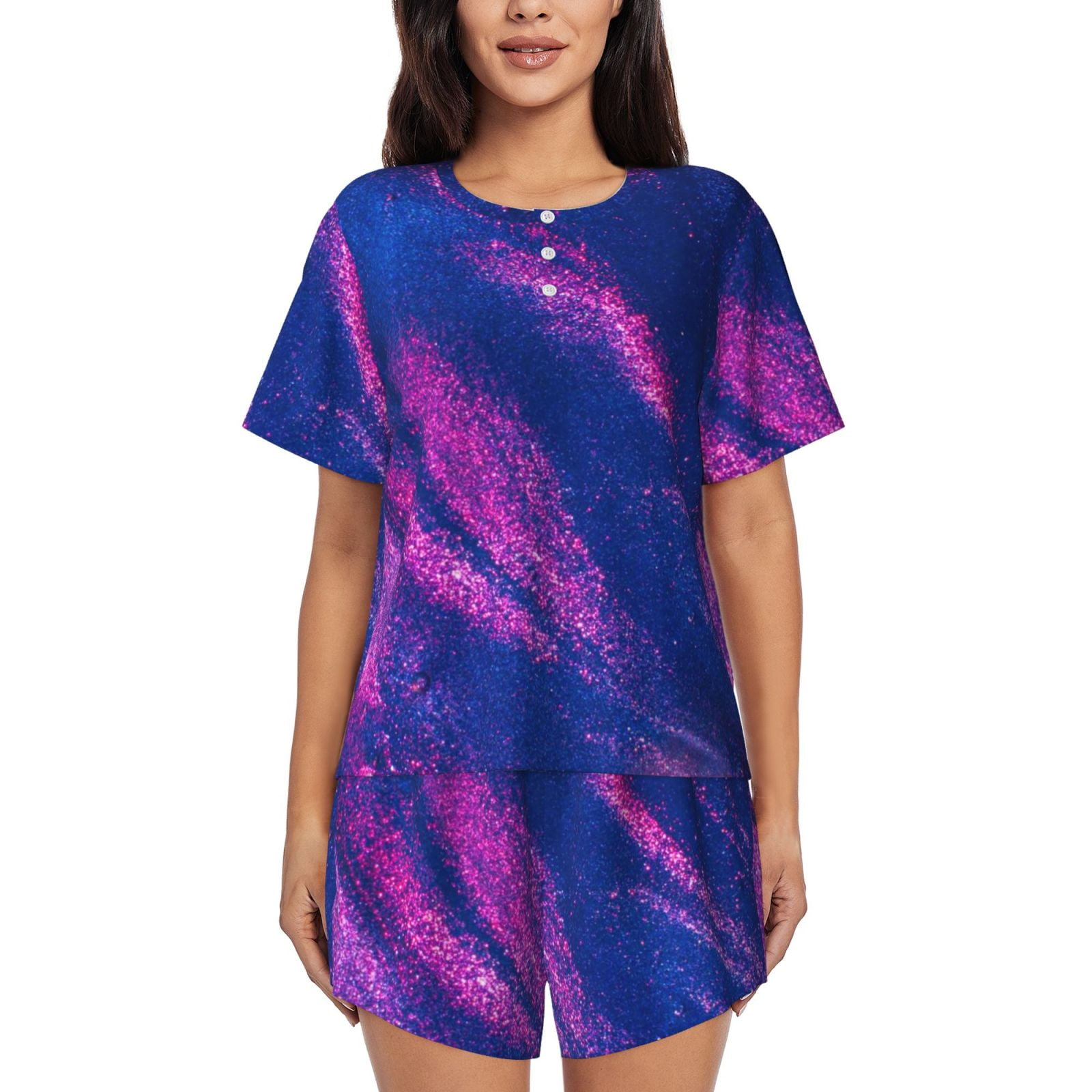 Ratiio Neon Gradient Blue Print Womens Pajama Sets 2 Piece Soft Short ...