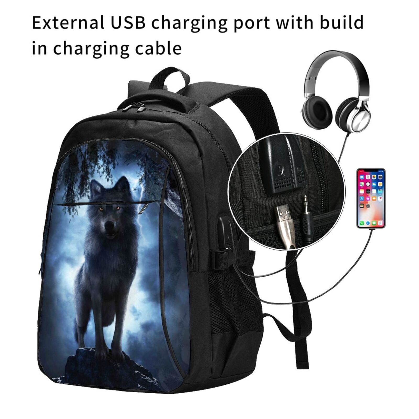 Ratiio Night Scene of Wolves Print Travel Laptop Backpack,Slim Sturdy ...