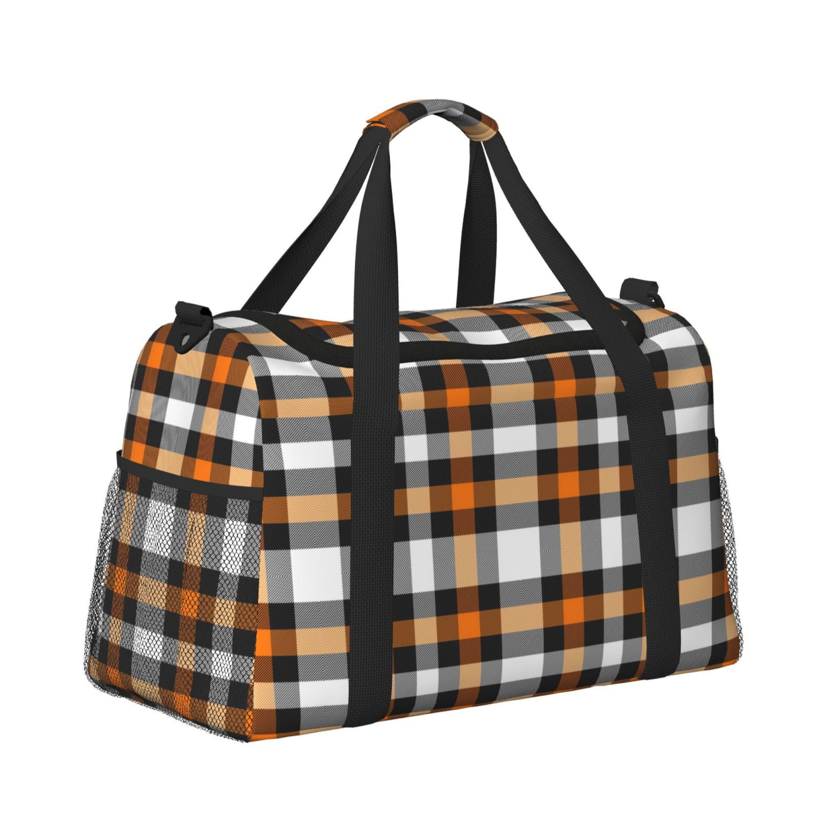 Ratiio Orange Plaid Pattern Hand Travel Bag, Weekender Carry On for ...