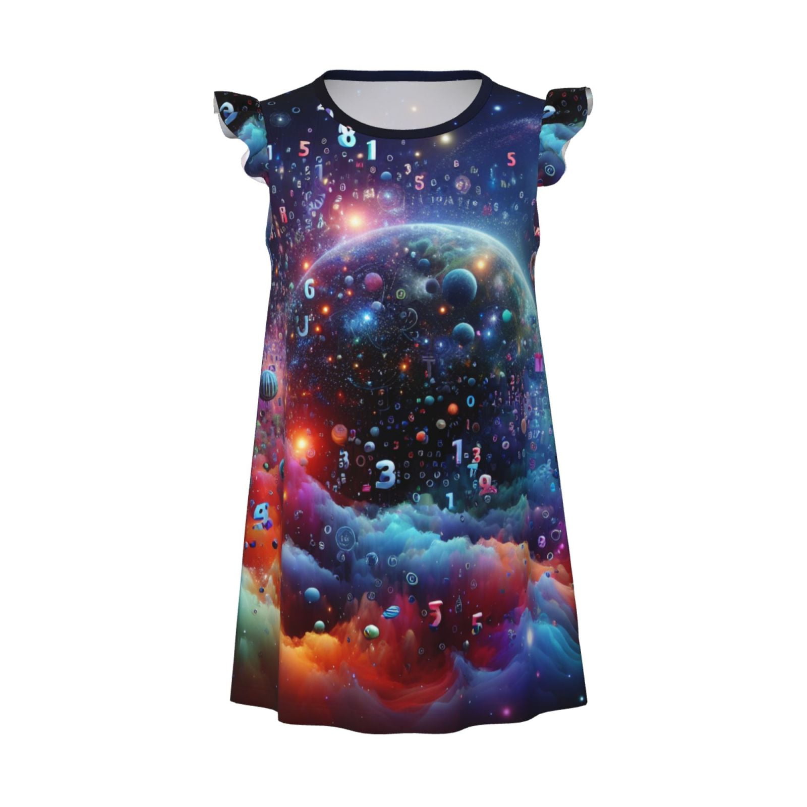 Ratiio Outer Space Floating Numbers And Letters Print Girls Nightgowns ...