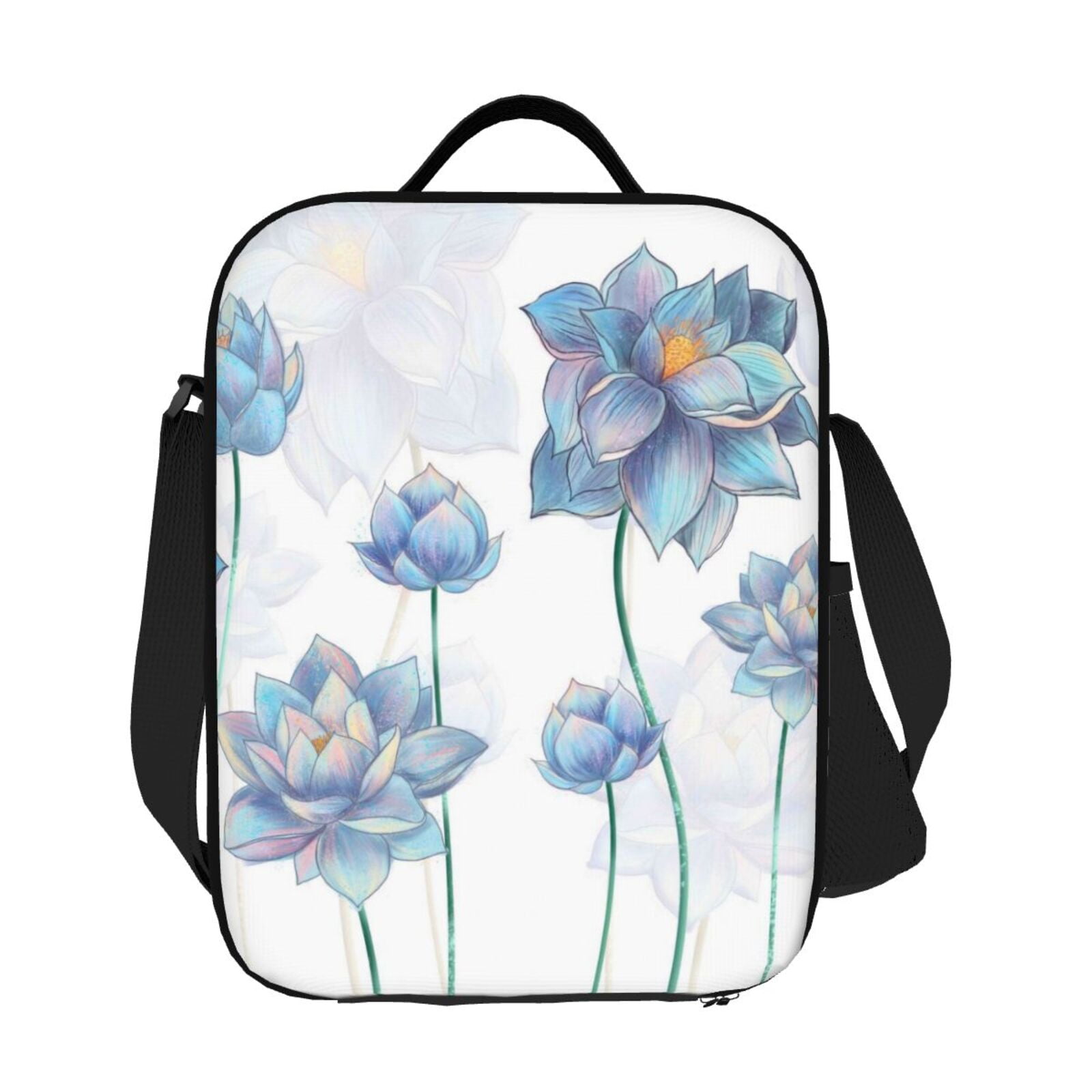 Ratiio Pale Blue Lotus Flowers Print Lunch Box - Reusable Lunch Bag Men ...