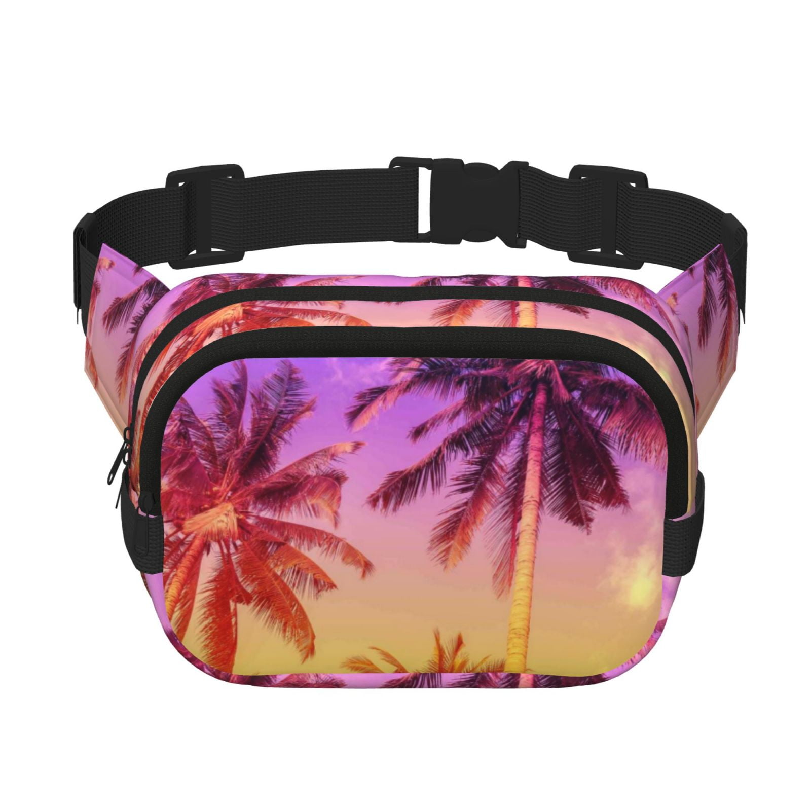Ratiio Palm Trees at Sunset Pattern Square Double Layer Waist Bag, Durable Twill Fabric Waist ...
