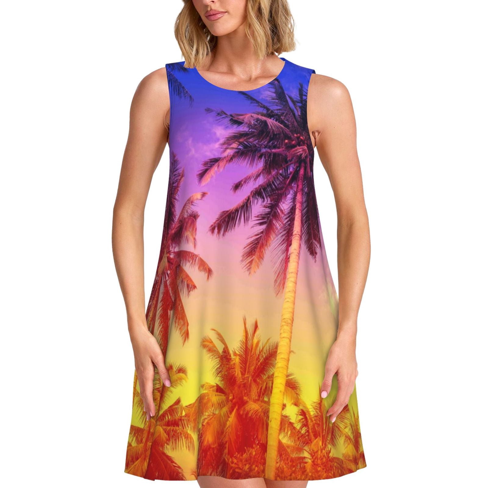 Ratiio Palm Trees at Sunset Pattern Women's Sleeveless Dress - Casual ...