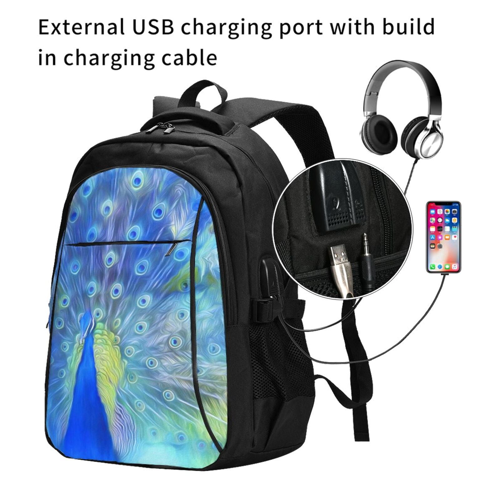 Ratiio Peacock Print Travel Laptop Backpack,Slim Sturdy Laptops ...