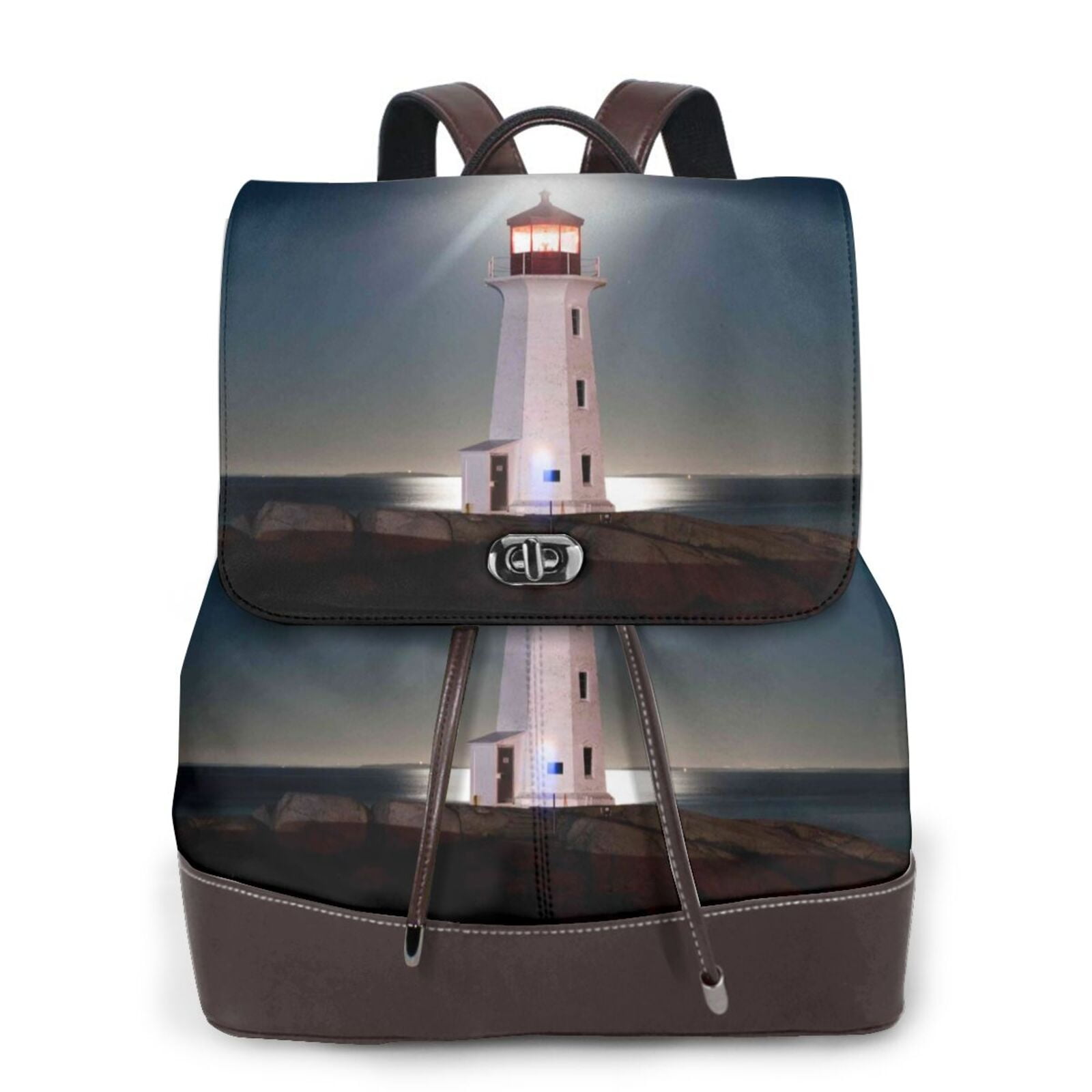 Ratiio Peggy's Cove Lighthouse Pattern Womens Backpack Purse Leather ...