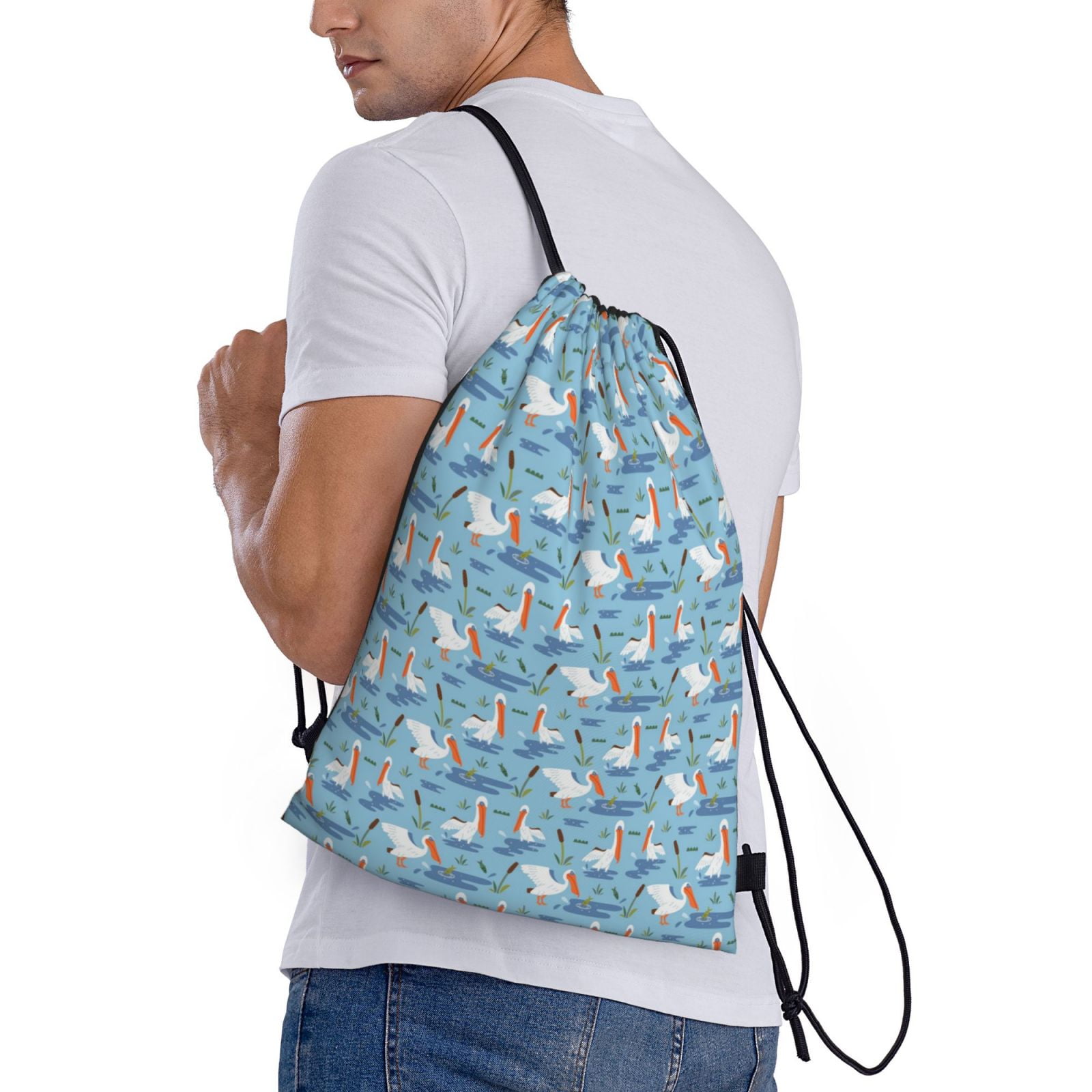 Ratiio Pelican Reed And Fish Print Drawstring Backpack Bag Sport Gym ...