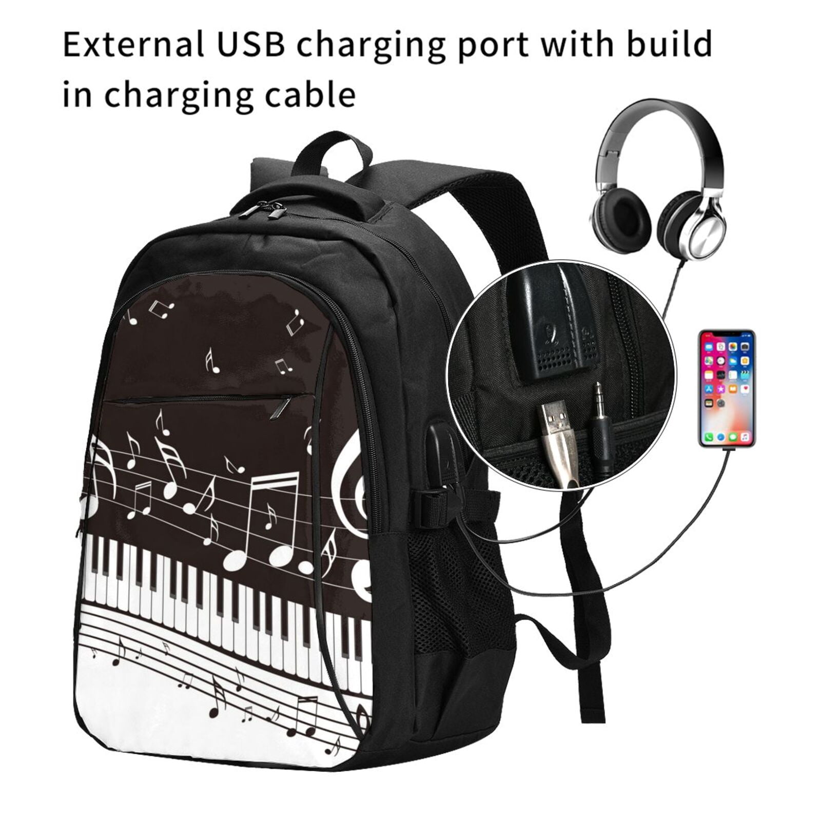 Ratiio Piano Keys With Musical Notes Print Travel Laptop Backpack,Slim ...