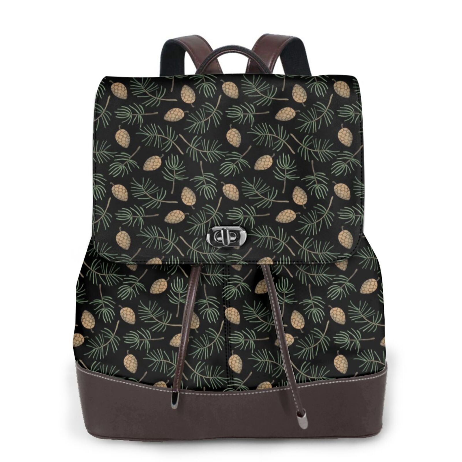 Ratiio Pine Cone Woodland Pattern Pattern Womens Backpack Purse Leather ...