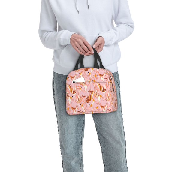Ratiio Pink Cockatoo Birds Print Lunch Bag Lunch Box Insulated Lunch ...