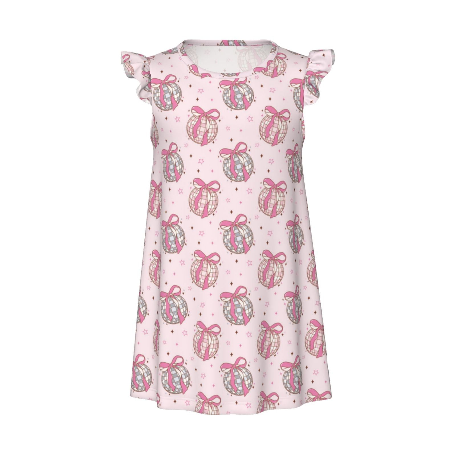 Ratiio Pink Disco Ball Print Girls Nightgowns, Princess Pajama Dresses ...