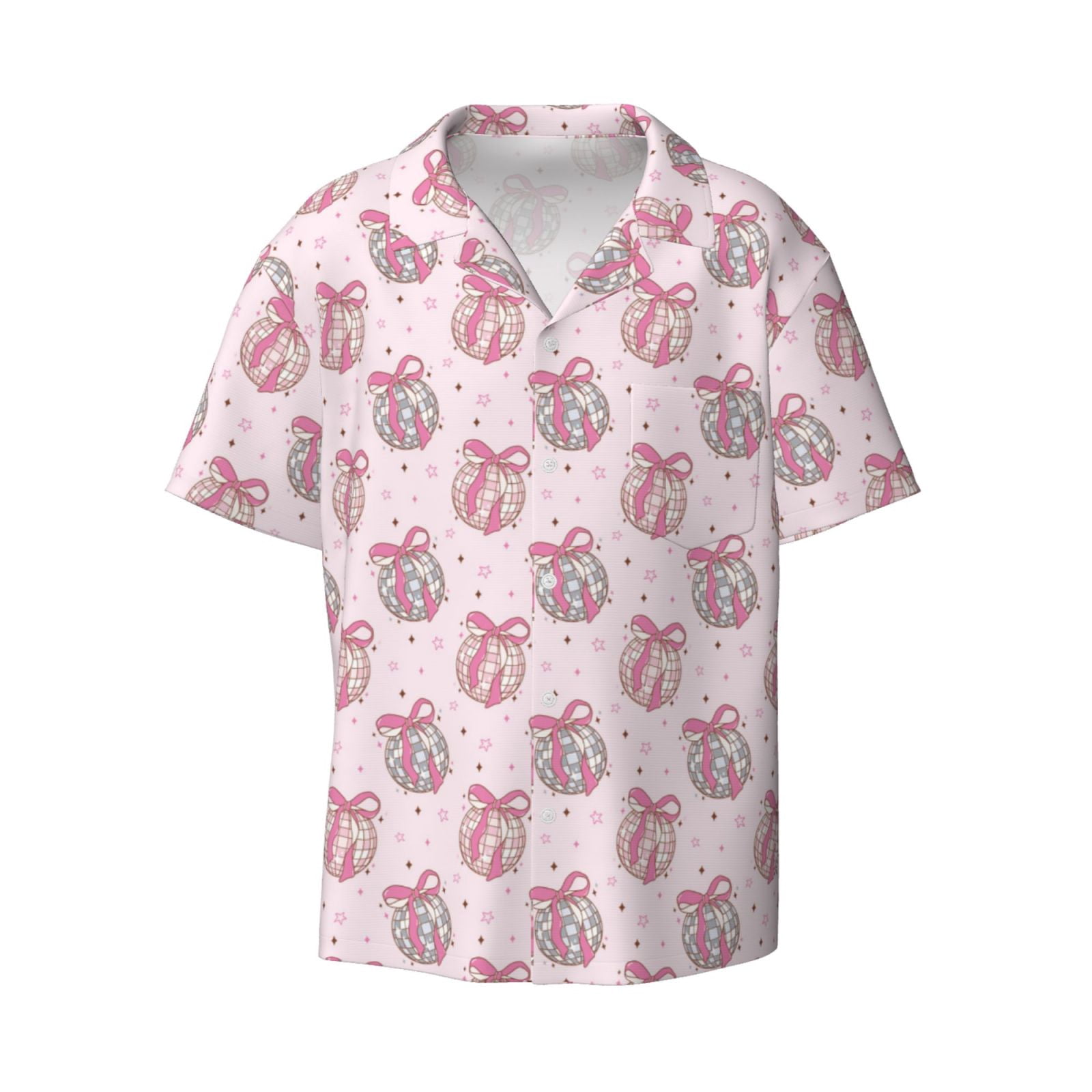 Ratiio Pink Disco Ball Print Mens Casual Short Sleeve Shirts Button ...