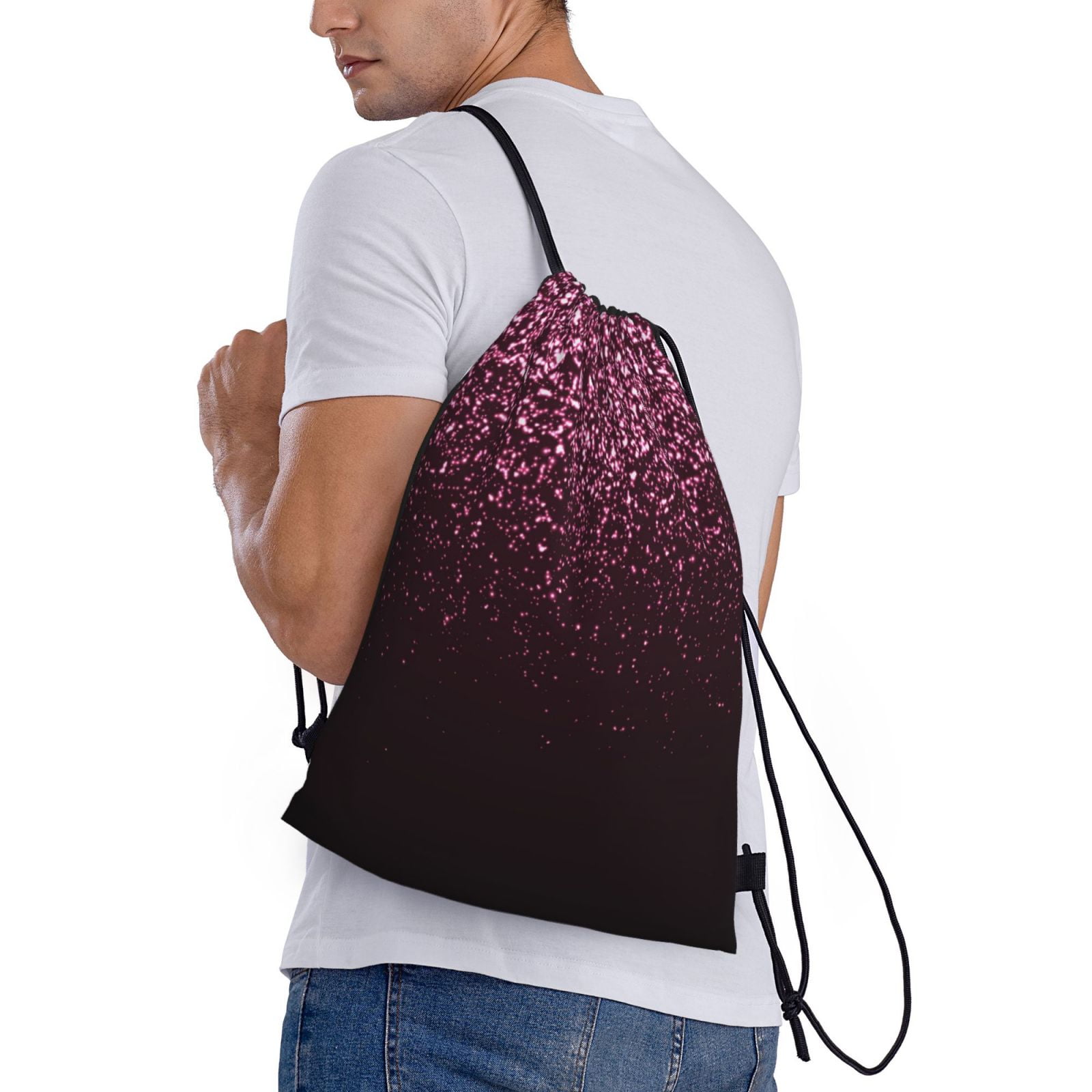Ratiio Pink Glitter Sparkles A Print Drawstring Backpack Bag Sport Gym ...