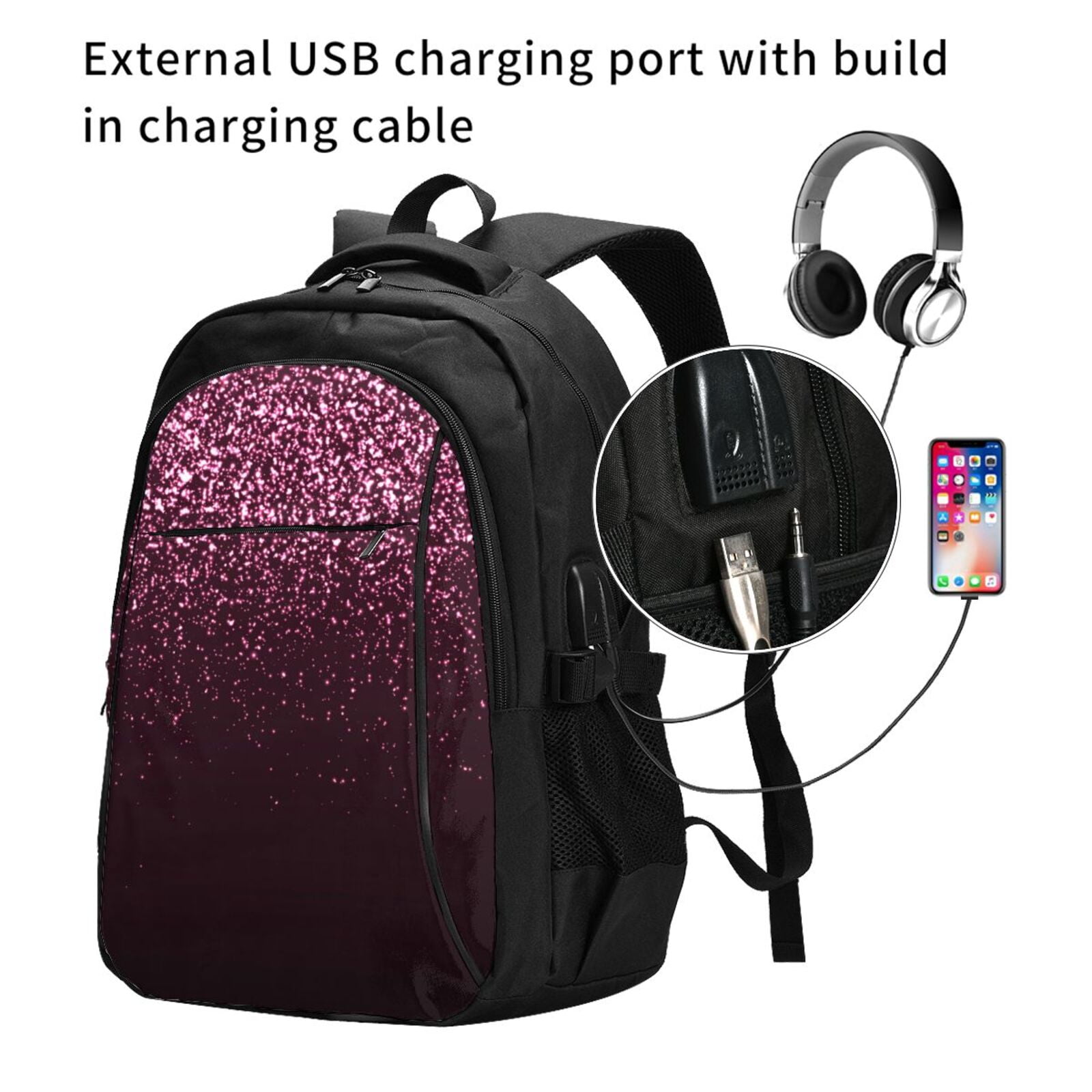 Ratiio Pink Glitter Sparkles A Print Travel Laptop Backpack,Slim Sturdy ...