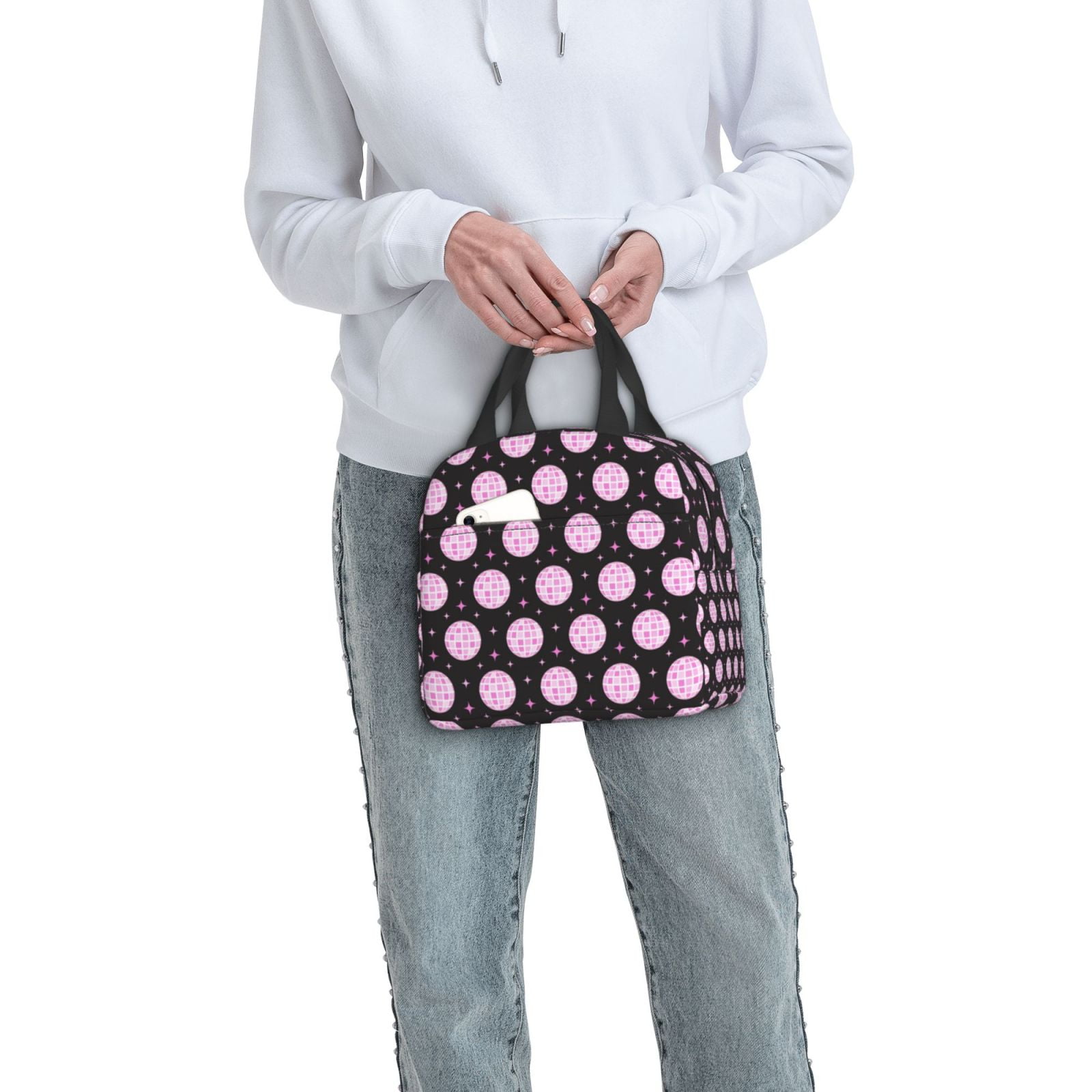 Ratiio Pink Groovy Disco Ball Print Lunch Bag Lunch Box Insulated Lunch ...