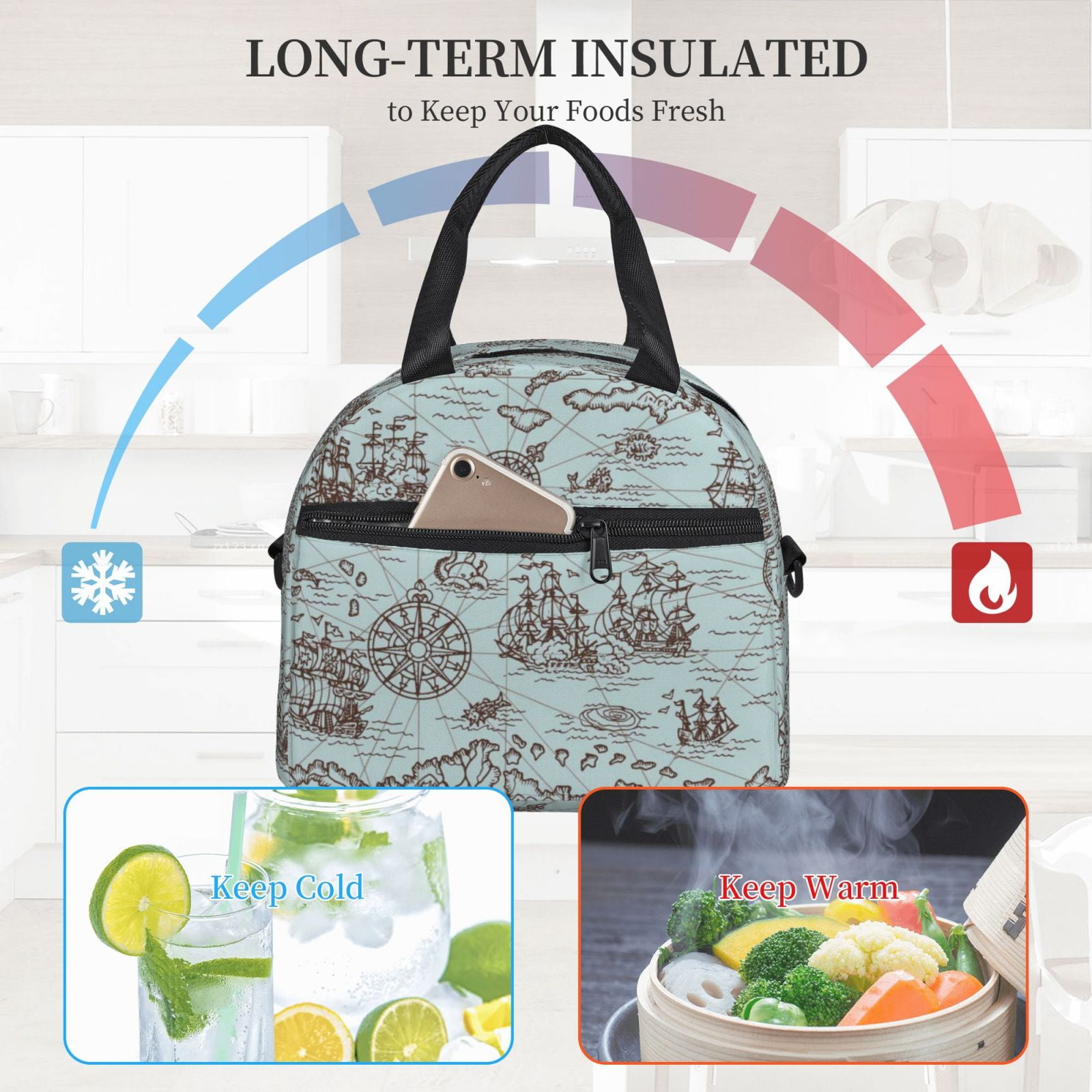 Ratiio Pirate Adventure Map Pattern Lunch Bag ,Insulated Lunch Box ...