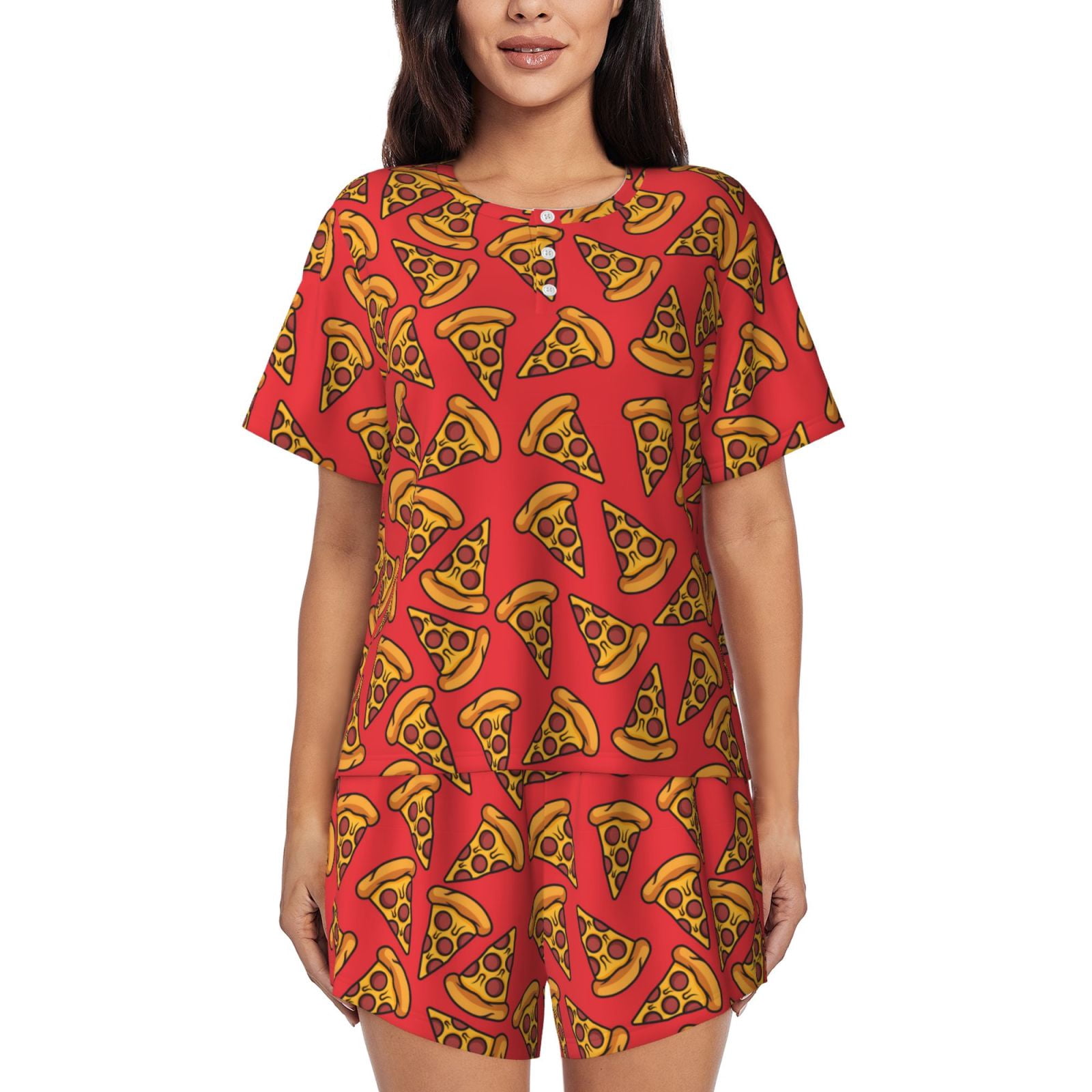 Ratiio Pizza Cartoon Print Womens Pajama Sets 2 Piece Soft Short Sleeve ...