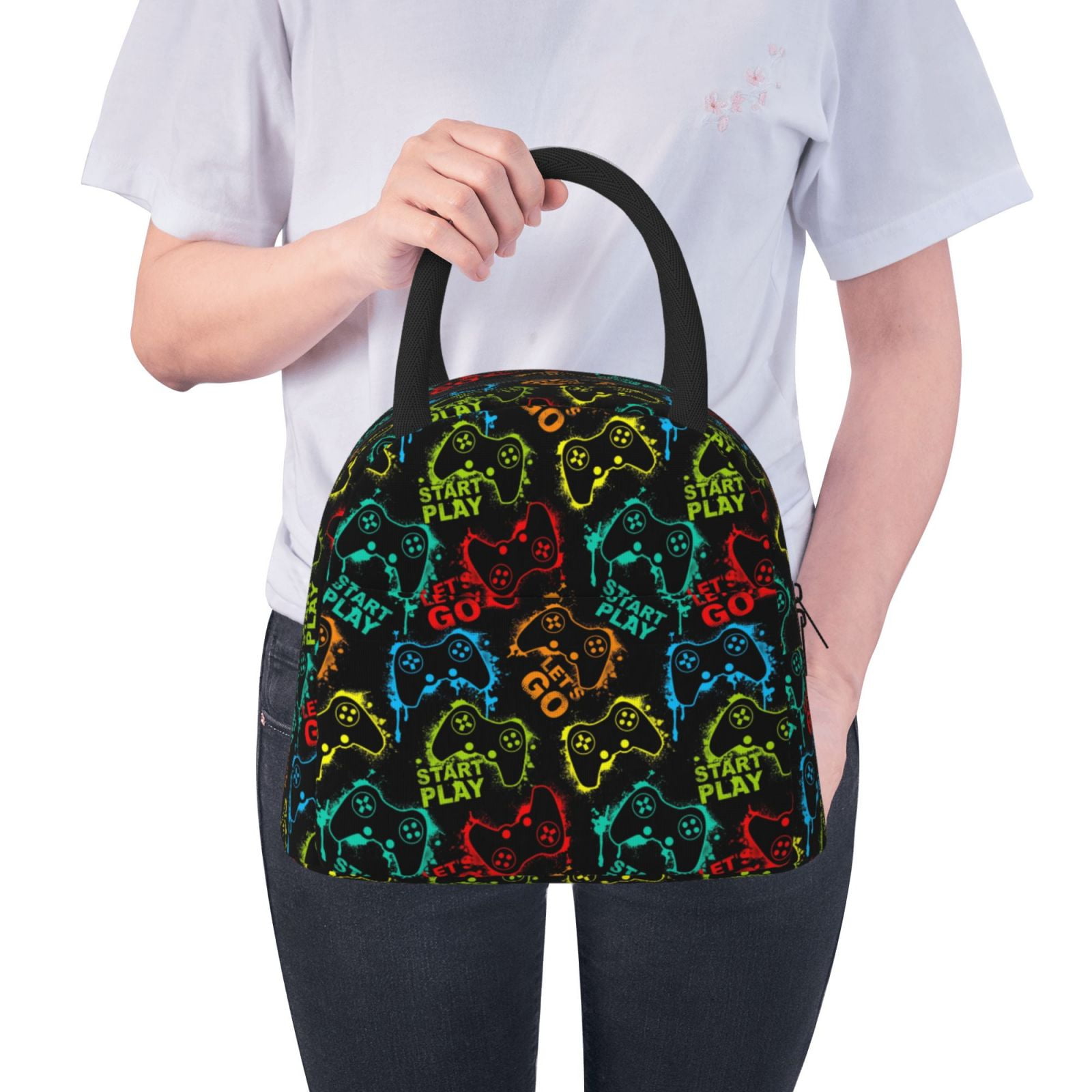 Ratiio Play Game Start Print Insulated Lunch Bag Women Reusable Lunch ...