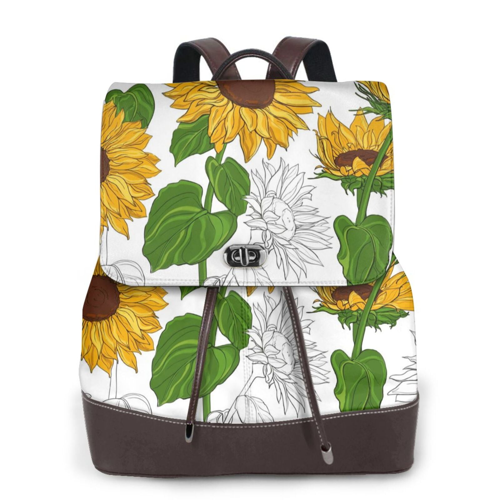 Ratiio Plump Sunflower And Sketch Pattern Womens Backpack Purse Leather ...