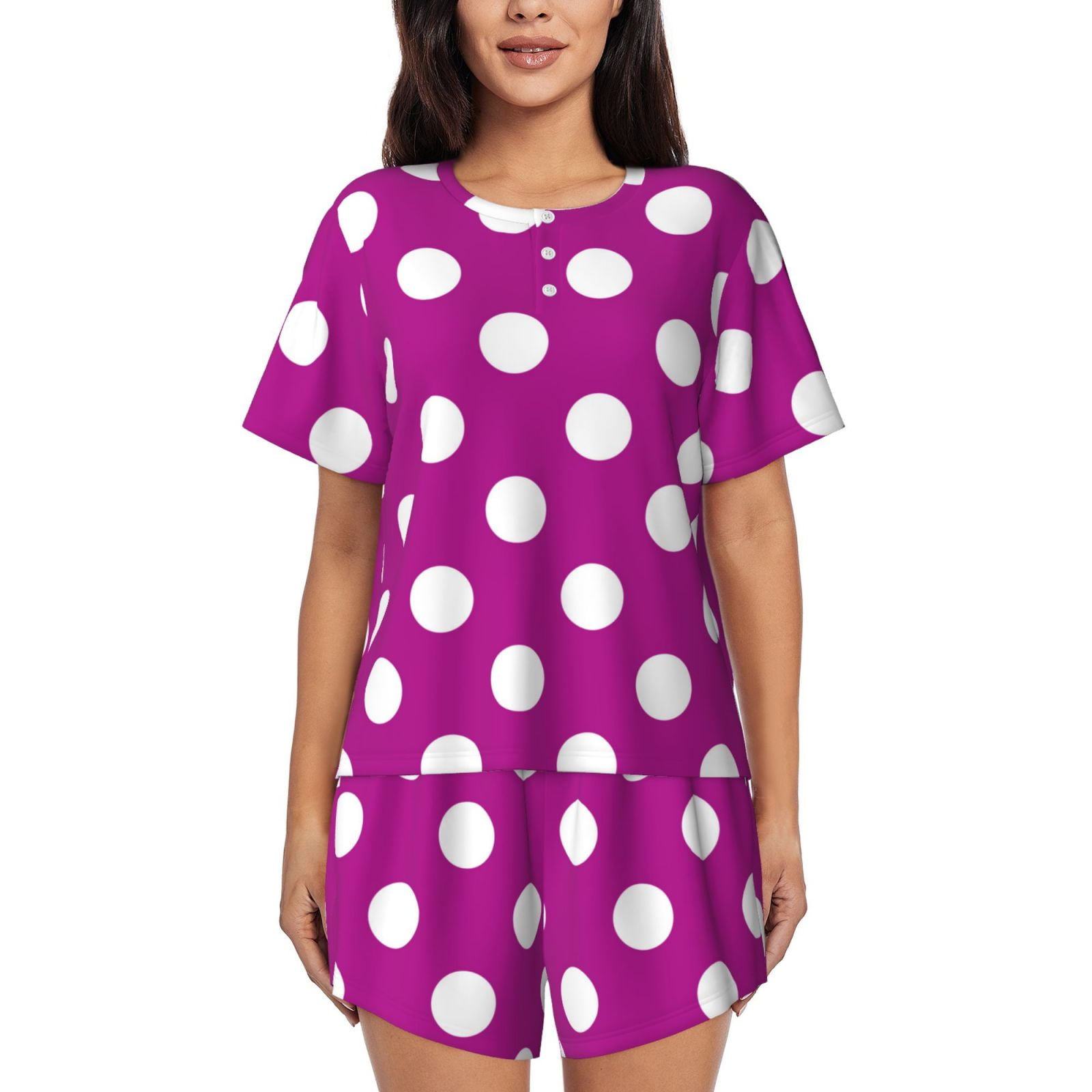 Ratiio Purlpe And White Polka Dot Print Womens Pajama Sets 2 Piece Soft Short Sleeve Top and ...
