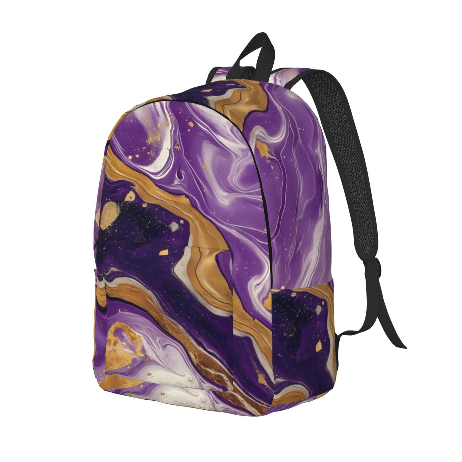 Ratiio Purple Gold Marble Swirls Print Canvas Backpack for Women & Men ...