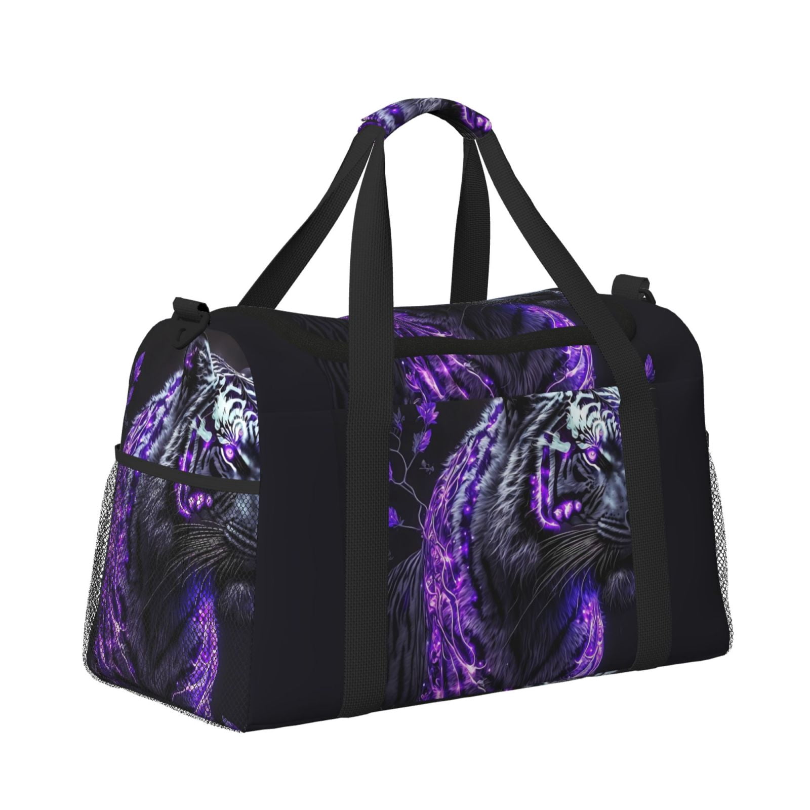 Ratiio Purple Plant White Tiger Pattern Hand Travel Bag, Weekender ...