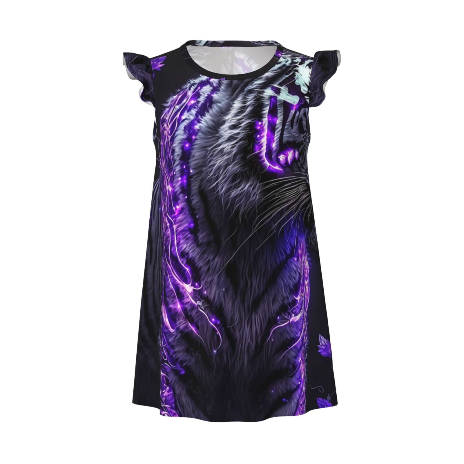 Ratiio Purple Plant White Tiger Print Girls Nightgowns, Princess Pajama ...