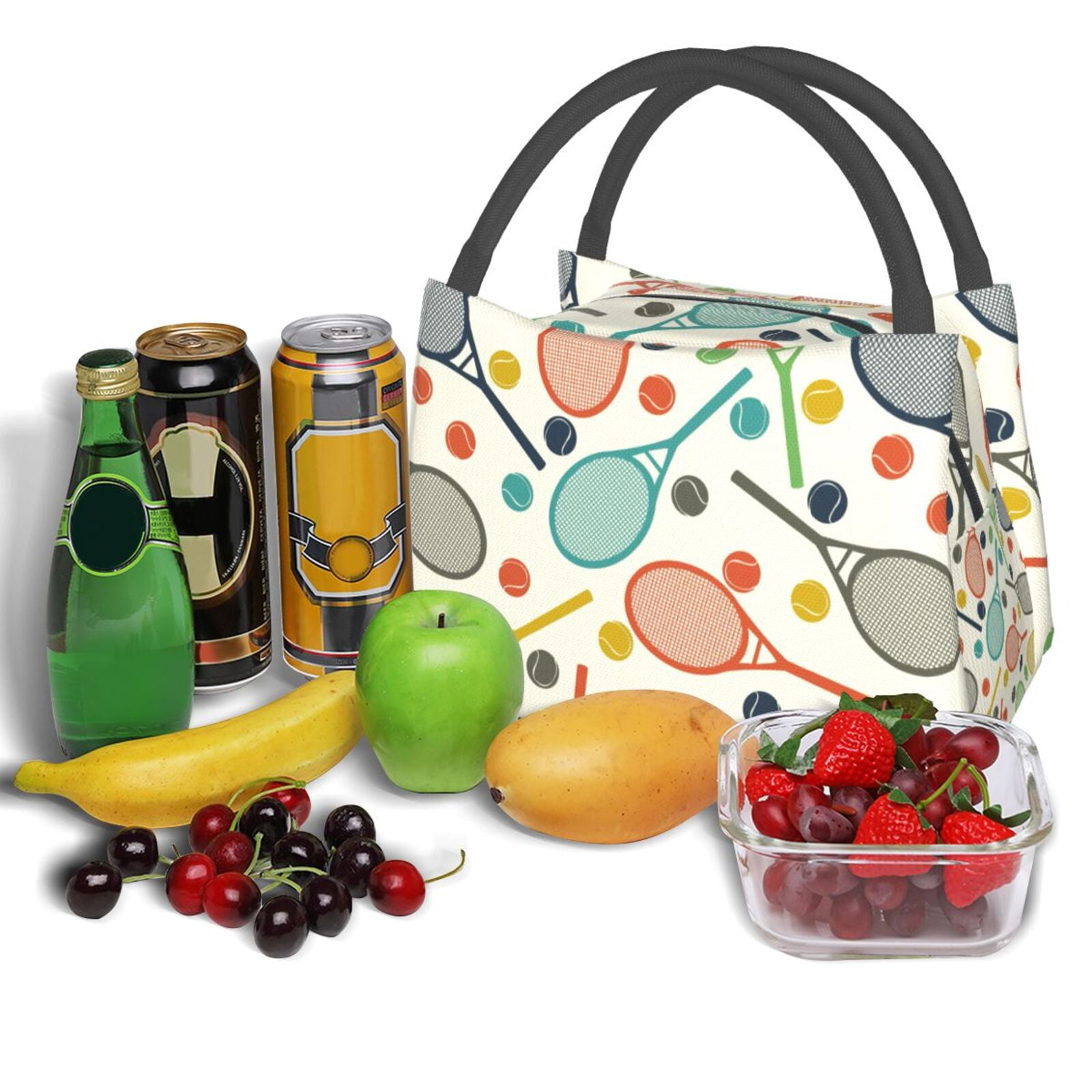 Ratiio Racket and Tennis Ball Pattern Portable Insulation Lunch Bag ...