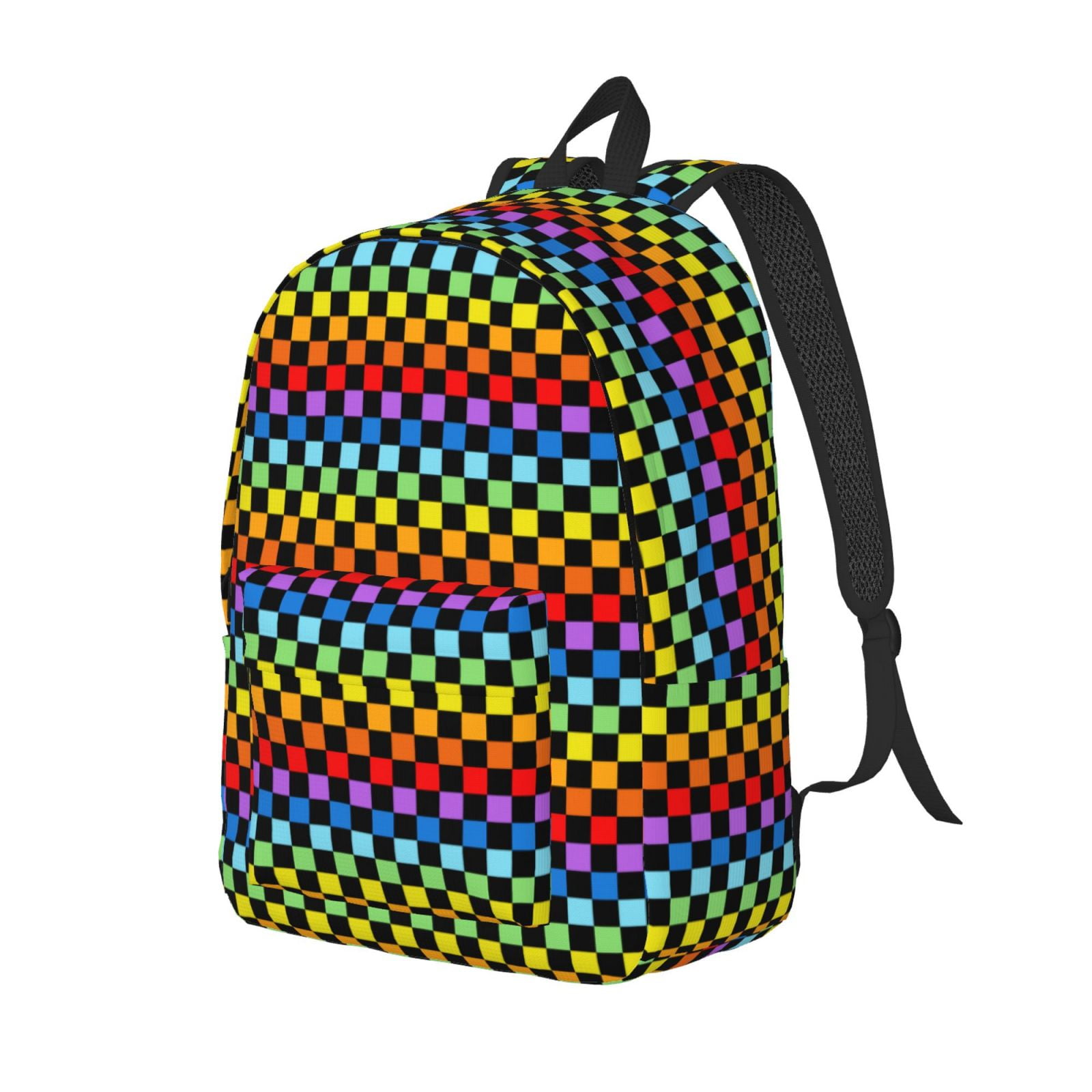 Ratiio Rainbow Chequerboard Print Canvas Backpack for Women & Men Retro ...