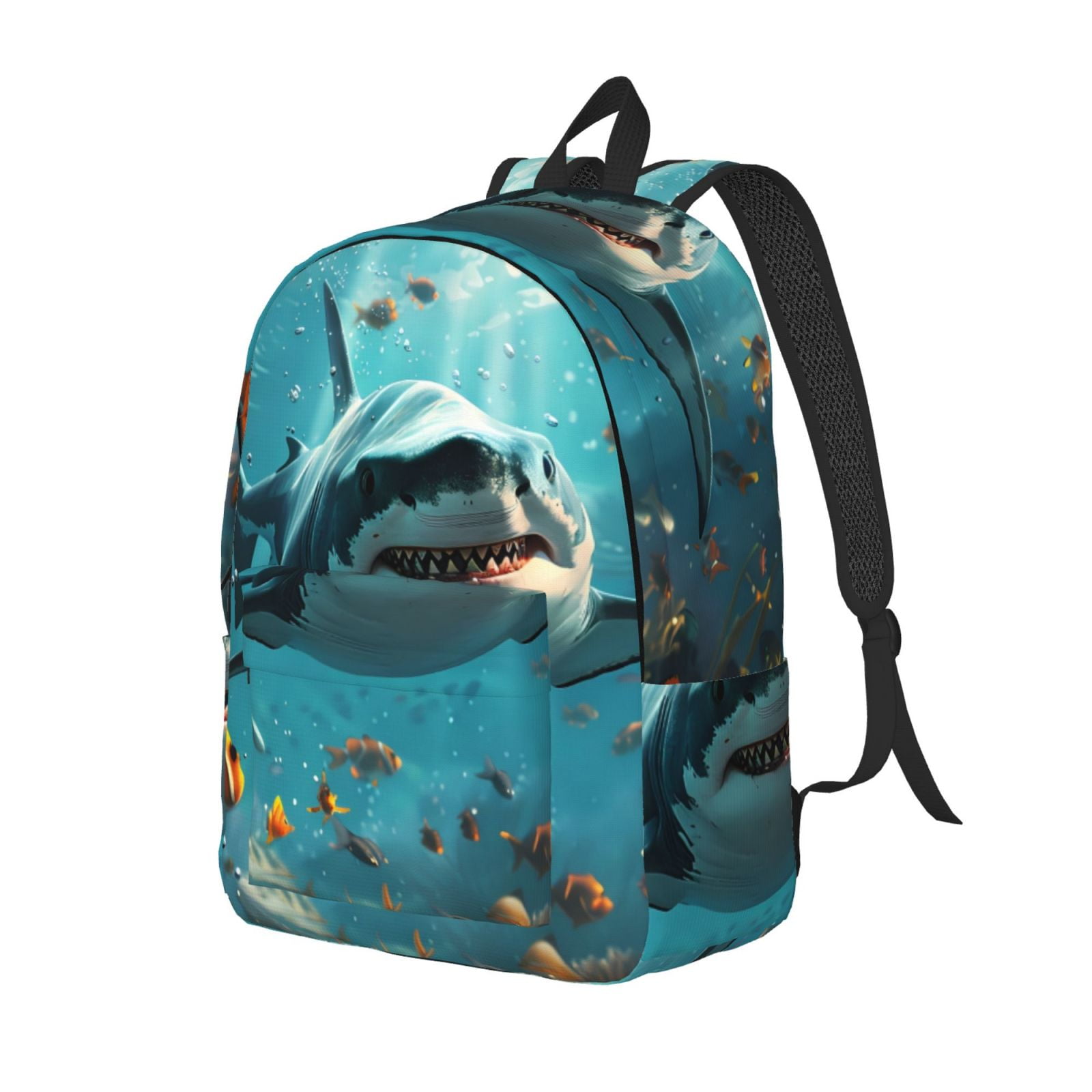 Ratiio Realistic Ocean Shark Print Canvas Backpack for Women & Men ...