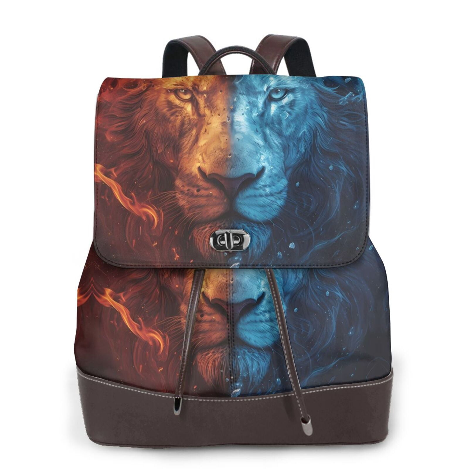 Ratiio Red And Blue Fire Lion Pattern Womens Backpack Purse Leather ...