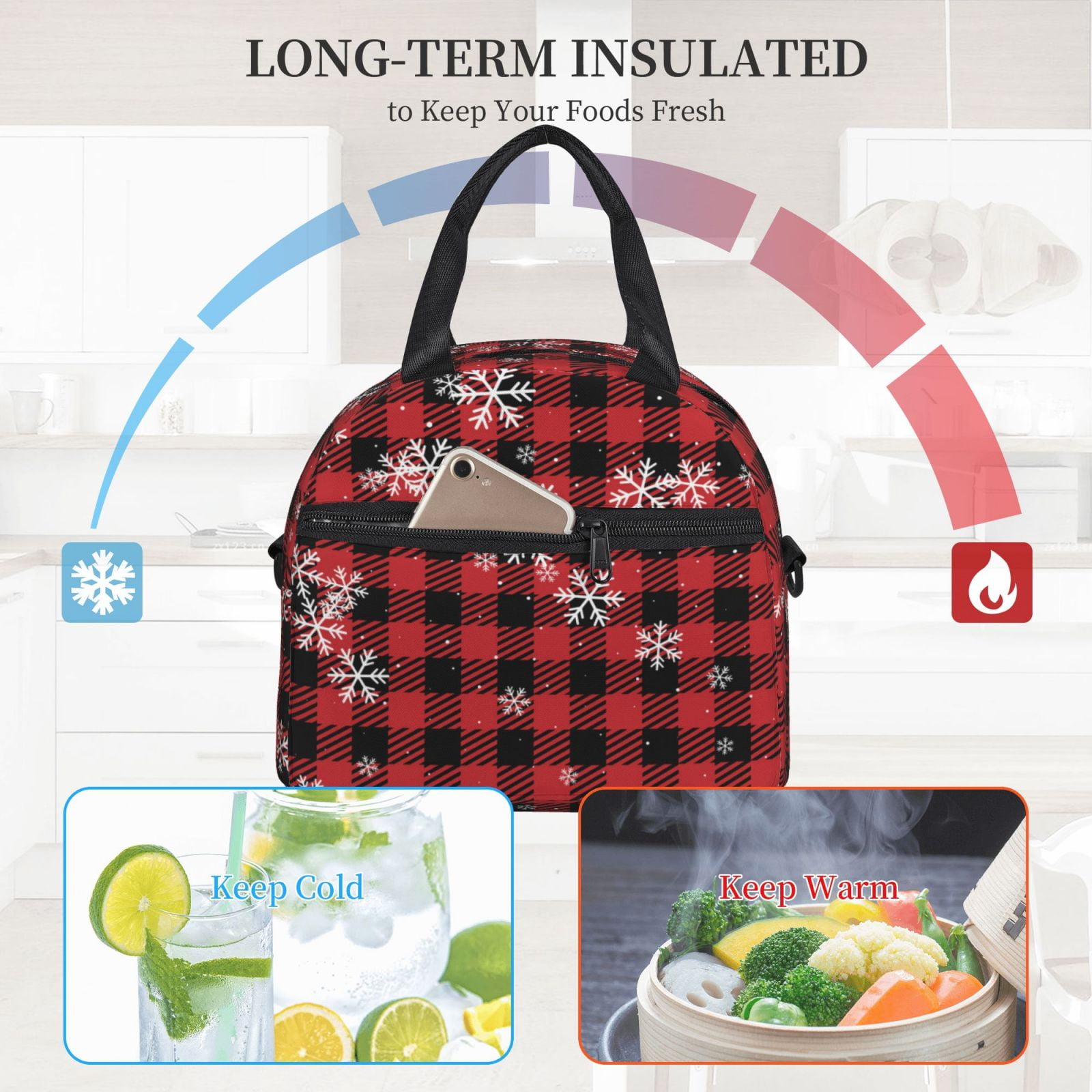 Ratiio Red Buffalo Plaid Pattern Lunch Bag ,Insulated Lunch Box, Small ...