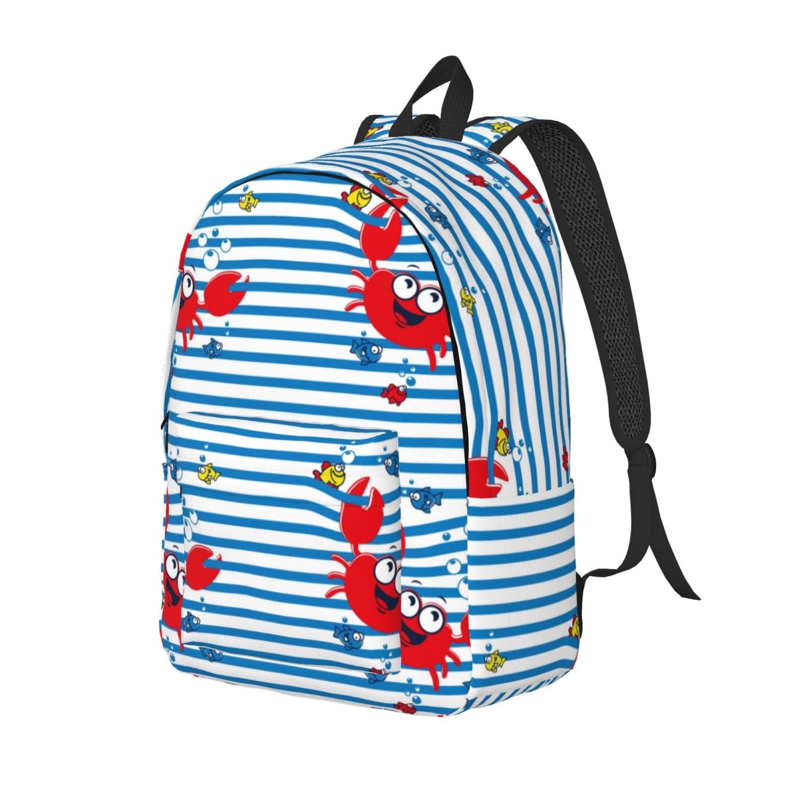 Ratiio Red Funny Crab on Blue Stripe Print Canvas Backpack for Women ...