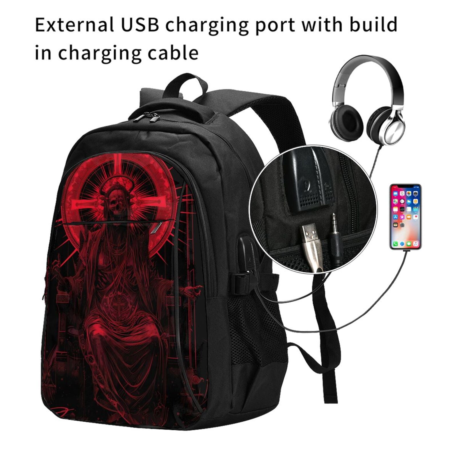 Ratiio Red Gothic Skeleton Throne Print Travel Laptop Backpack,Slim ...