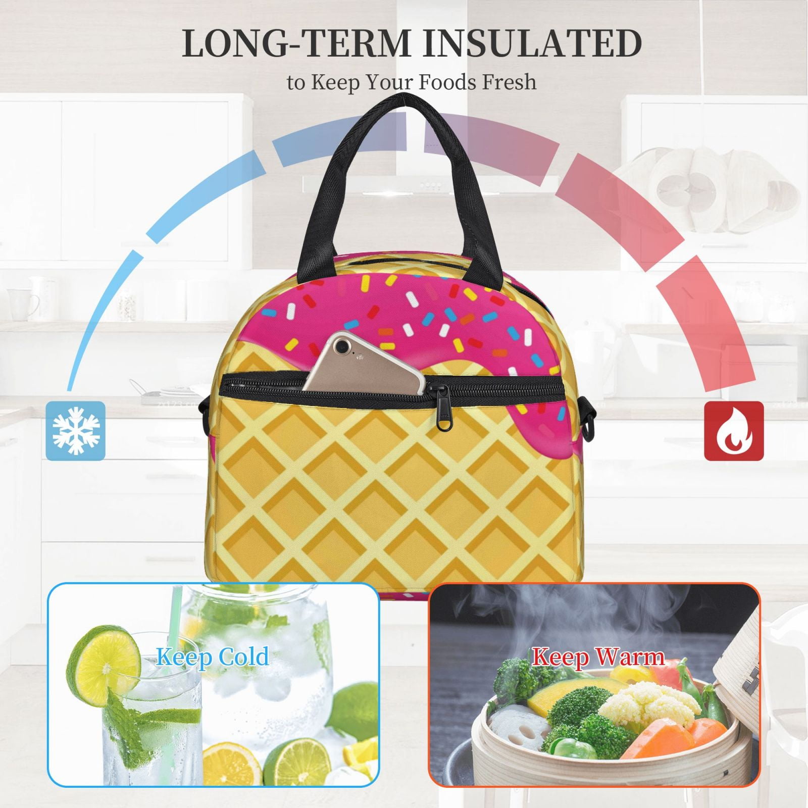 Ratiio Red Ice Cream Pattern Lunch Bag ,Insulated Lunch Box, Small ...