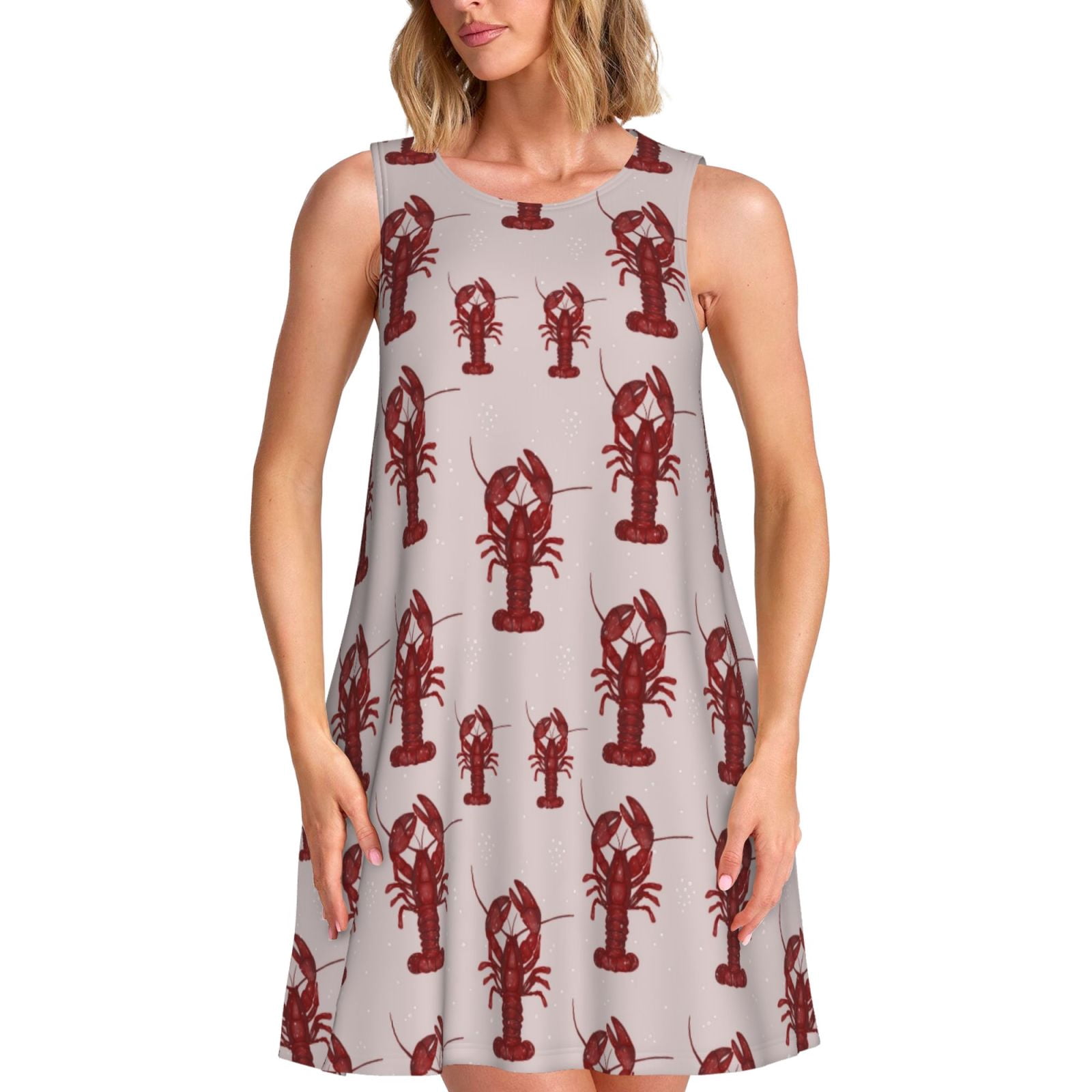 Ratiio Red Lobster With Claws Pattern Women's Sleeveless Dress - Casual ...