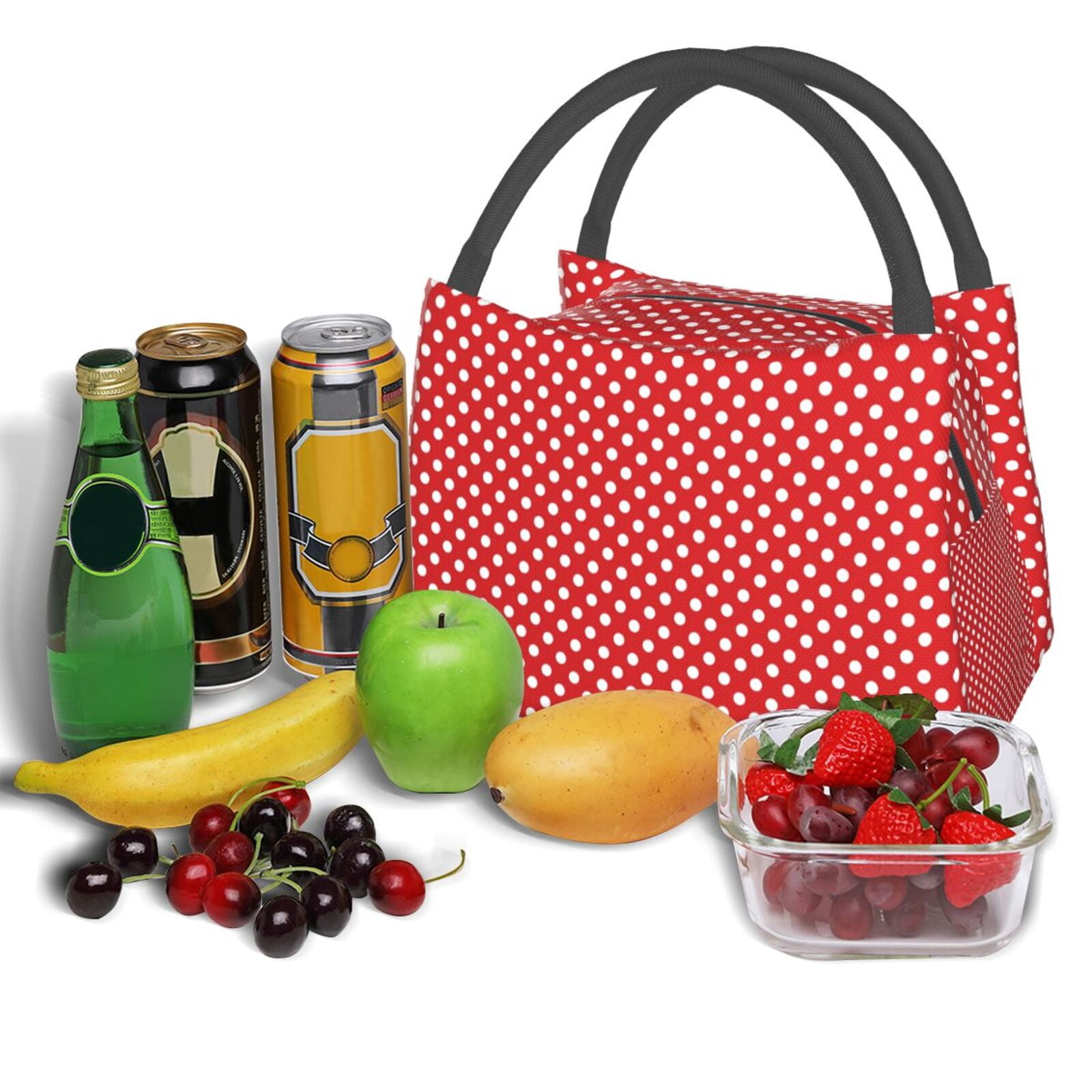 Ratiio Red Polka Dot Pattern Portable Insulation Lunch Bag, Insulated ...