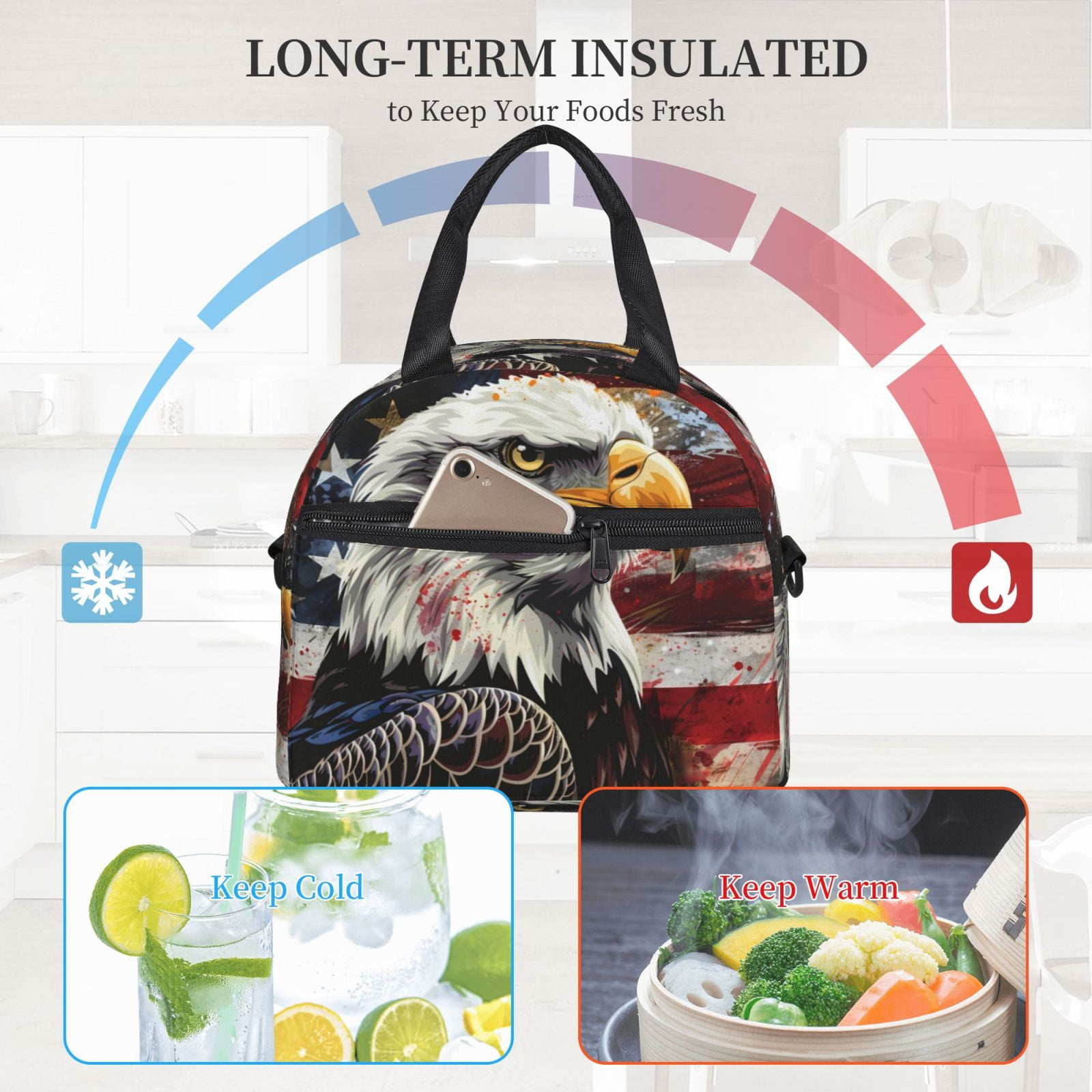 Ratiio Retro American Eagle A Pattern Lunch Bag ,Insulated Lunch Box ...