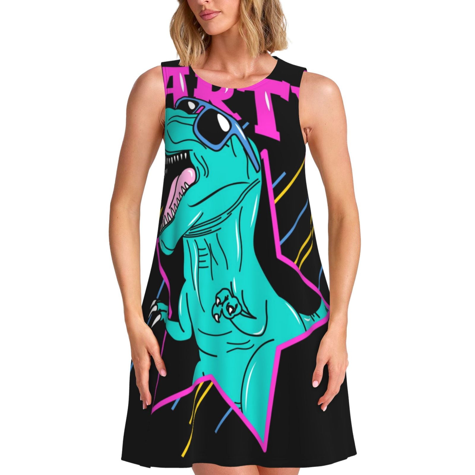 Ratiio Rex Dinosaur With Sunglasses Pattern Women's Sleeveless Dress ...