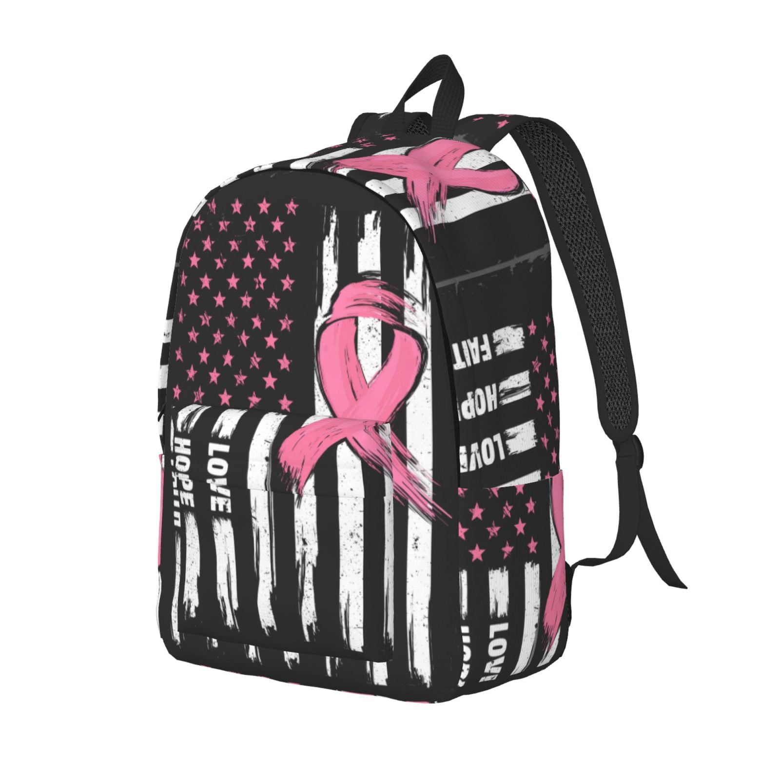Ratiio Ribbon Breast Cancer Awareness Print Canvas Backpack for Women ...